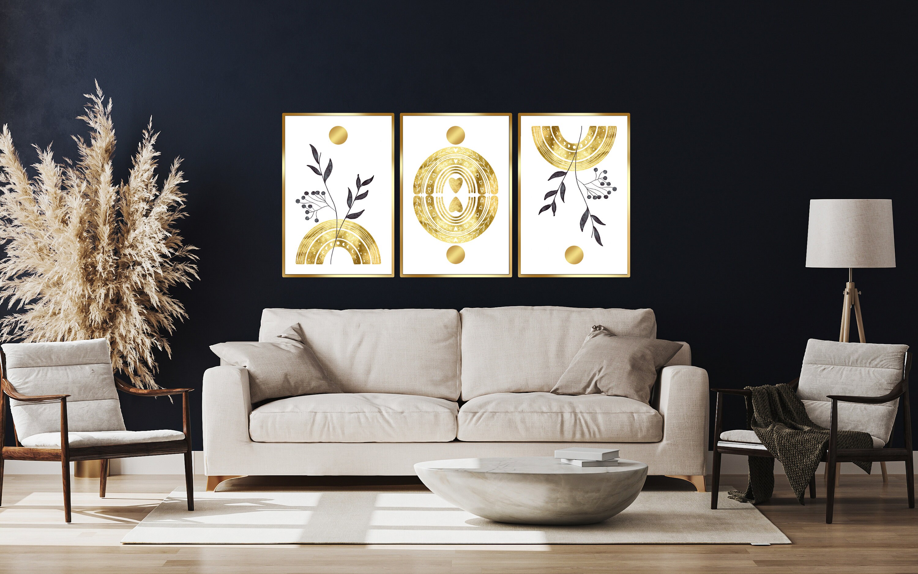 Set of 3 Art Deco Printable Wall Art, Art Deco Round Printable Art ...