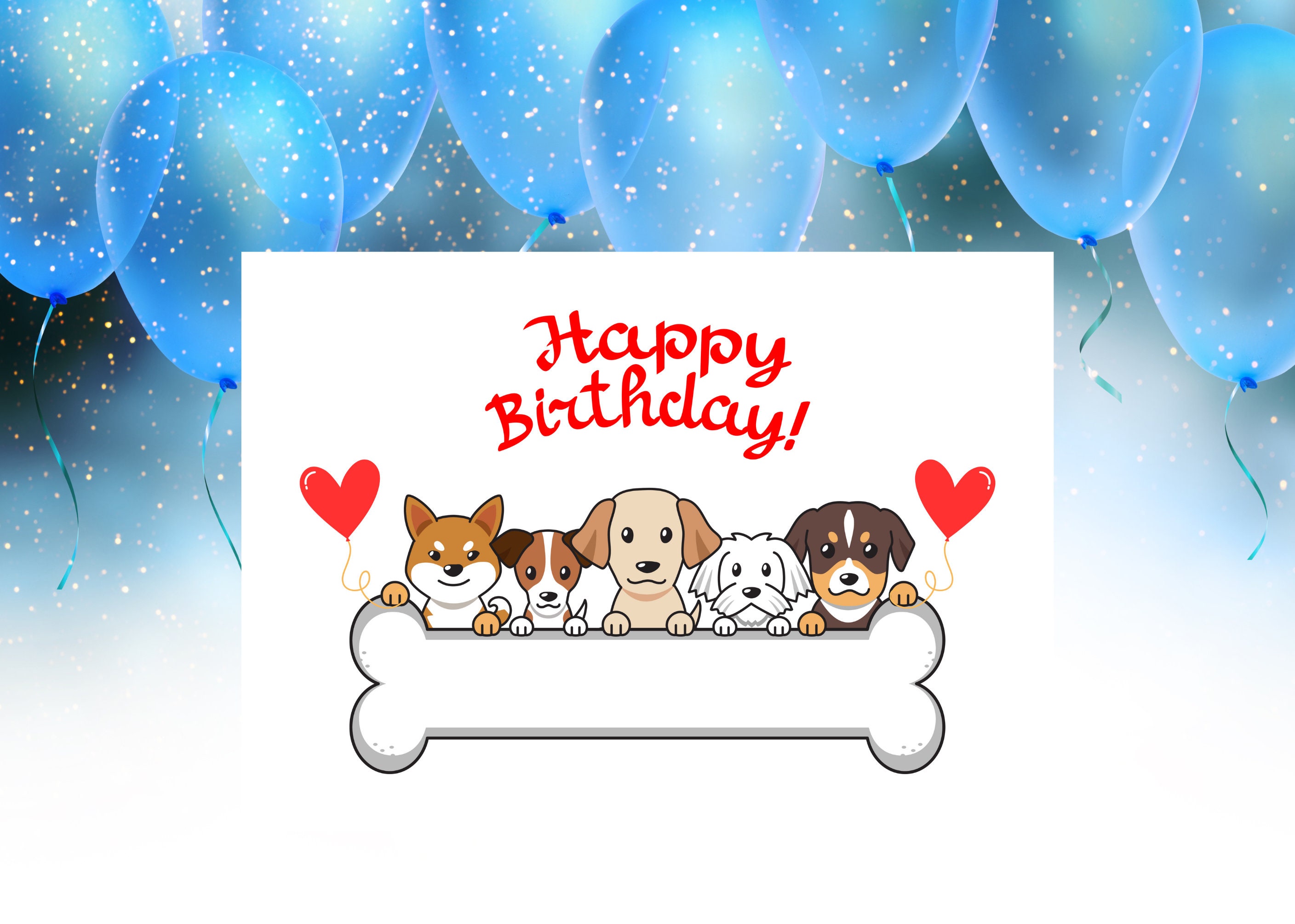 Printable Dog Birthday Card, Printable Card, Digital Birthday Card, 7x5 ...