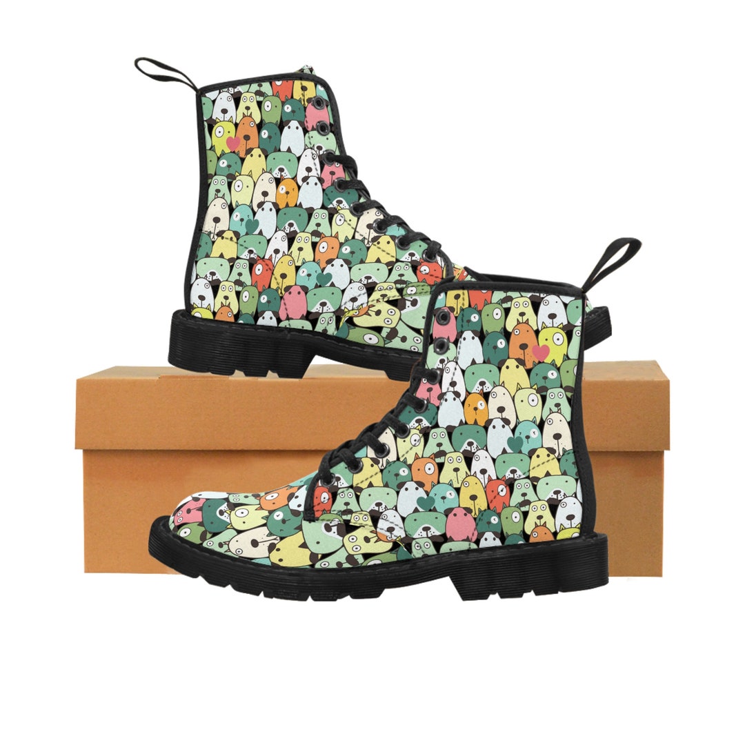 Green-yellow Dog Head Pattern Women's Boots Trendy - Etsy