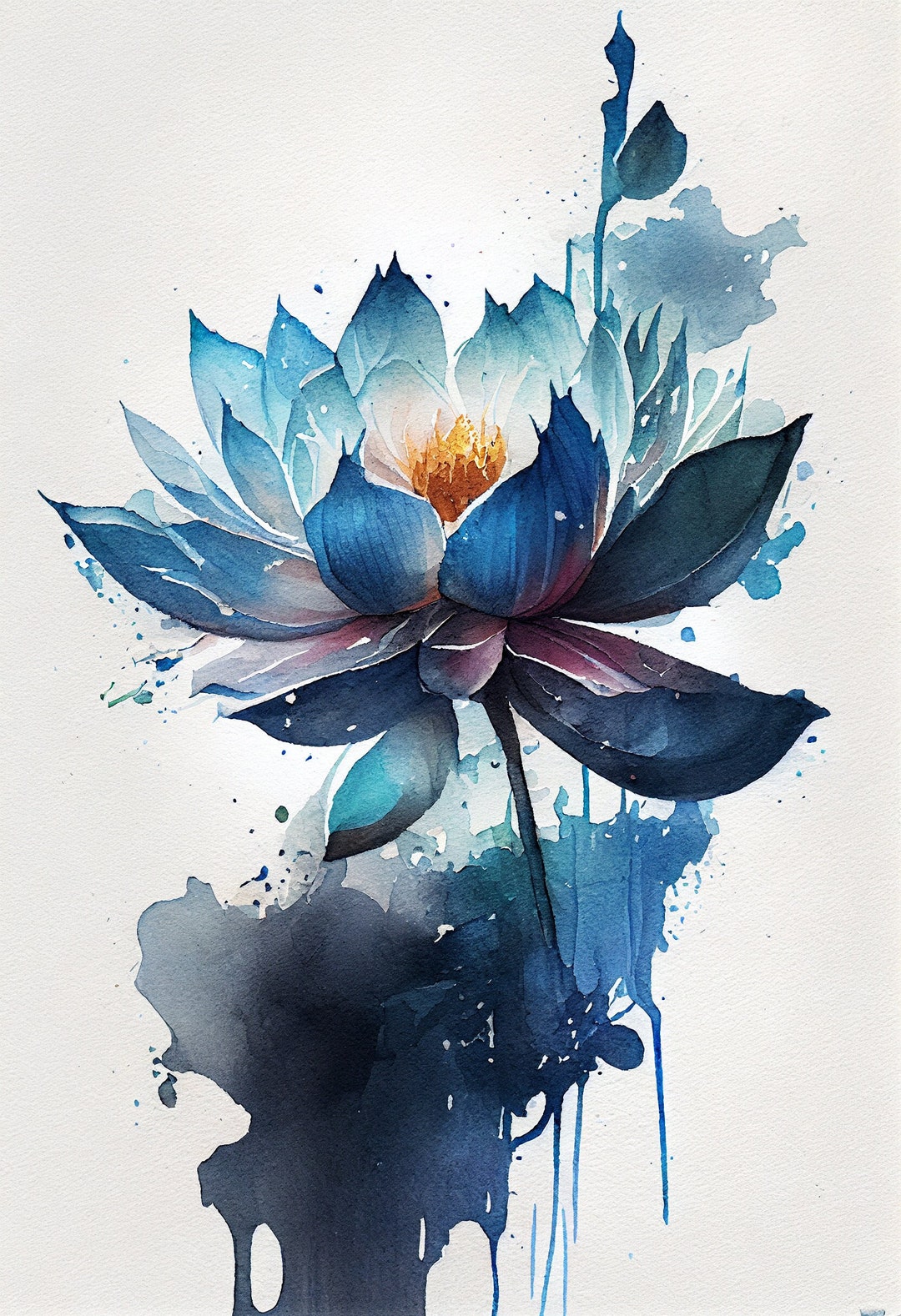 Blue Lotus - Flower Art Print - Botanical Watercolors Illustration ...