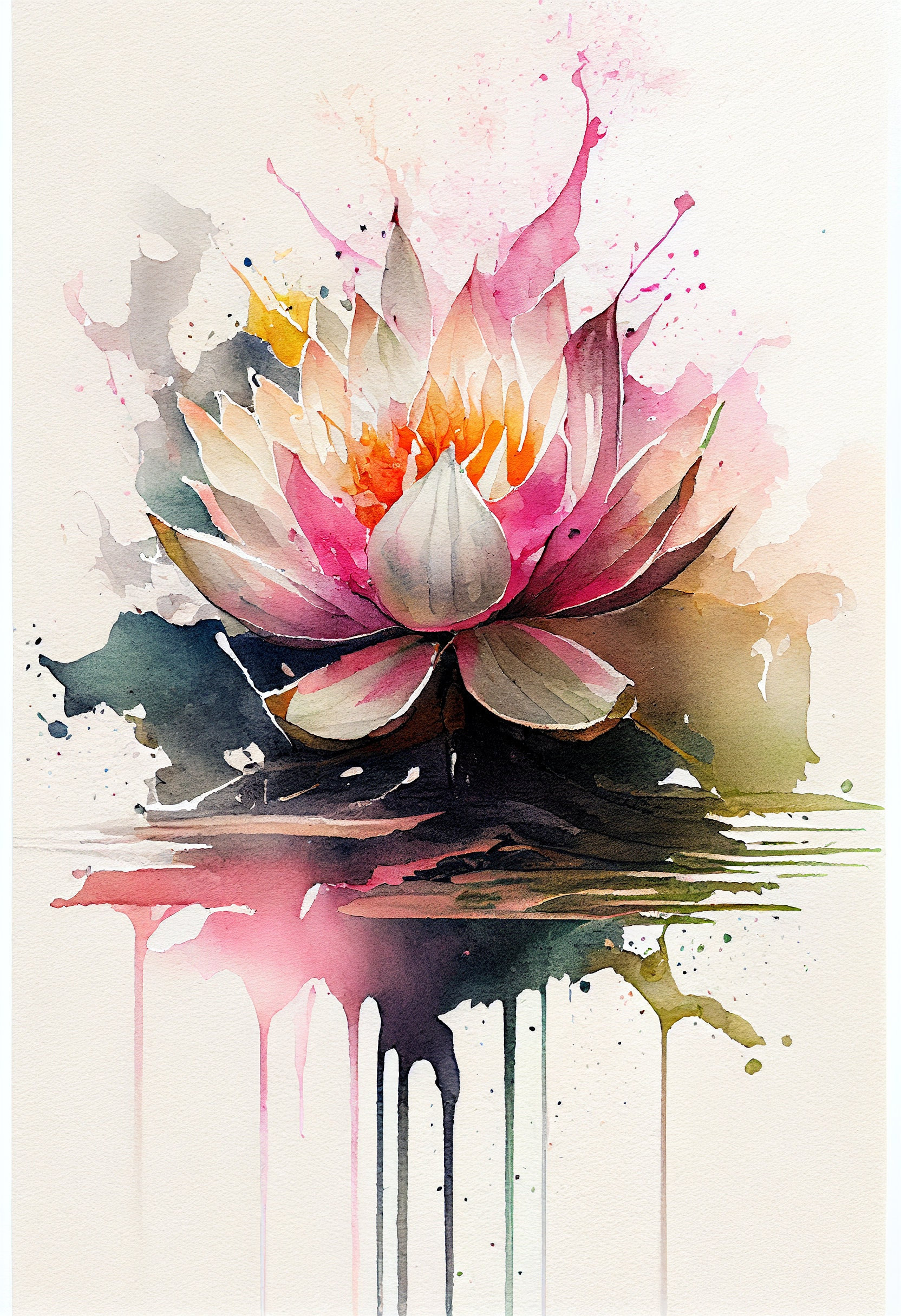 Pink Lotus - Flower Art Print - Botanical Watercolors Illustration ...