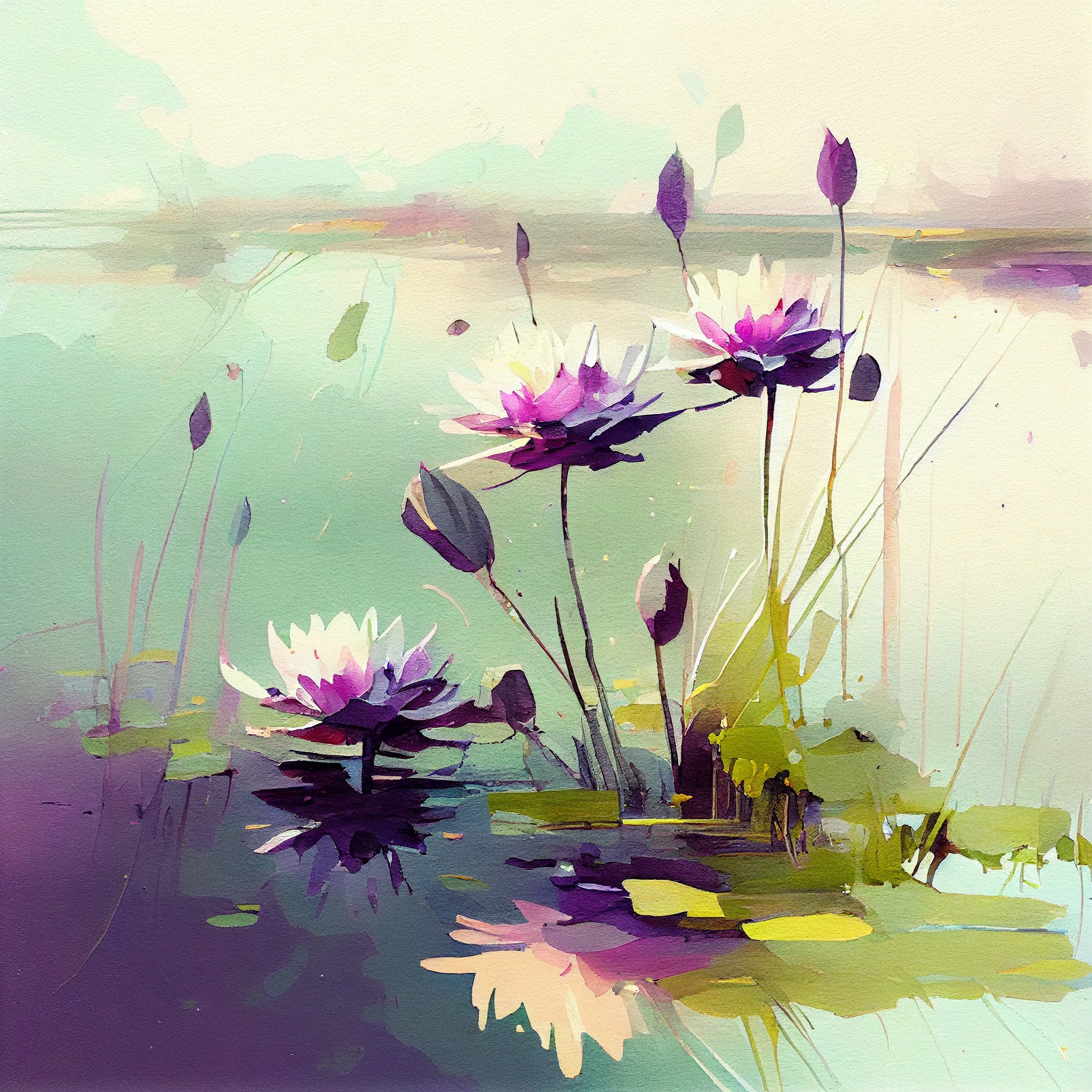 Purple Lotus Marsh - Flower Art Print - Botanical Watercolors ...