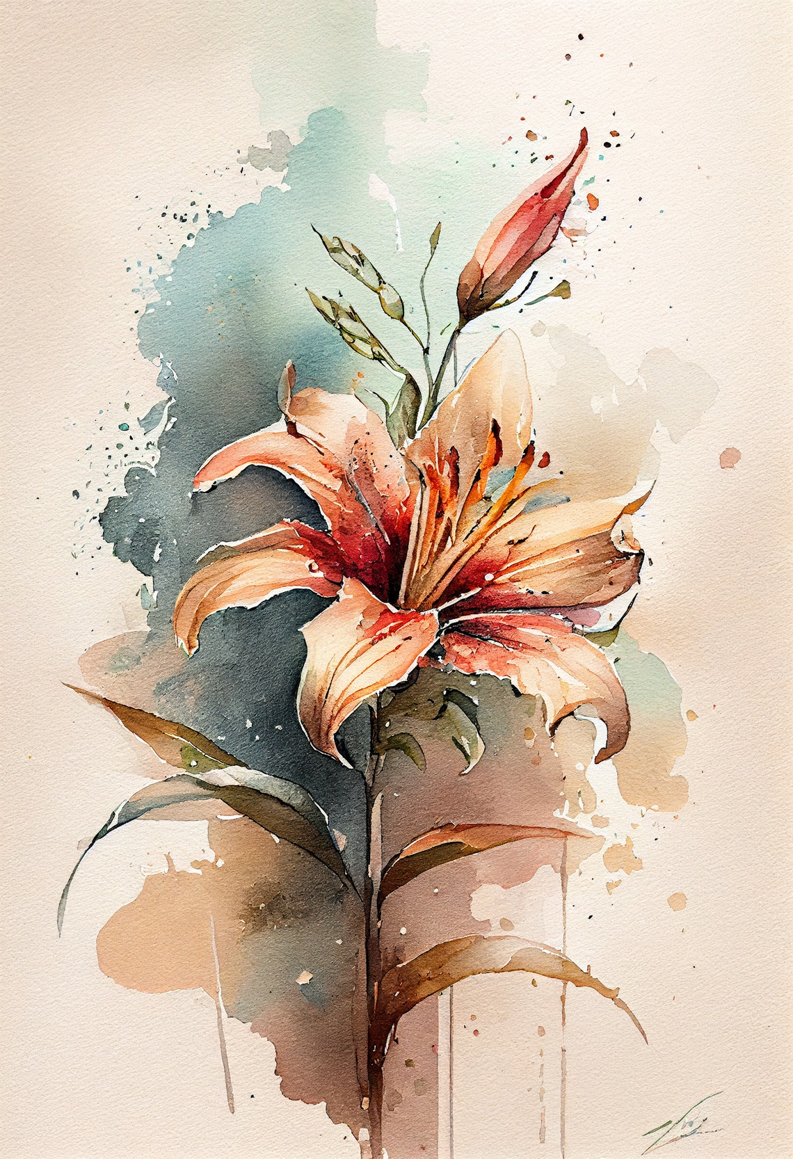 Lily Flower Art Print Botanical Watercolors Illustration Instant ...