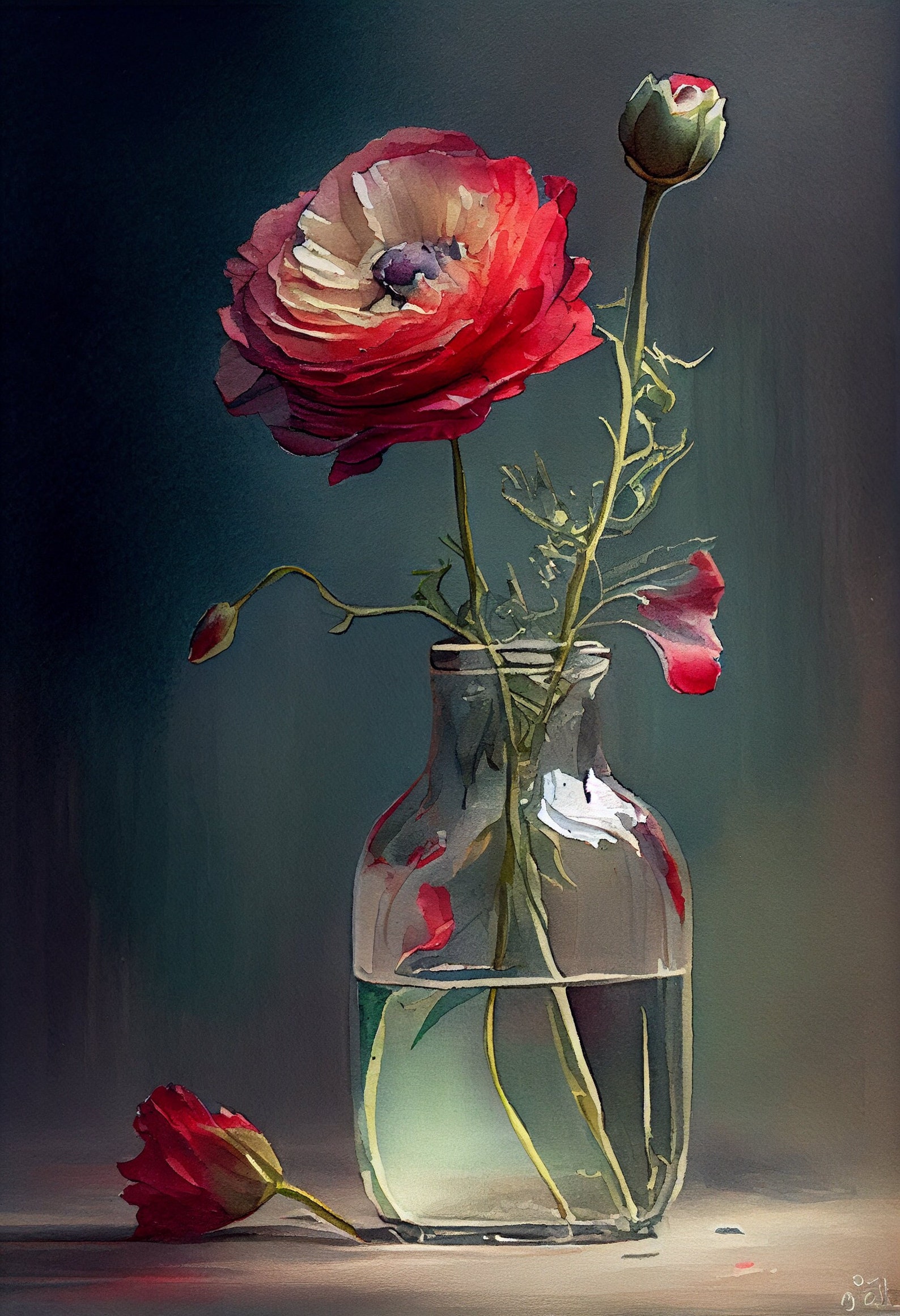 Red Ranunculus - Flower Art Print - Botanical Watercolors Illustration ...