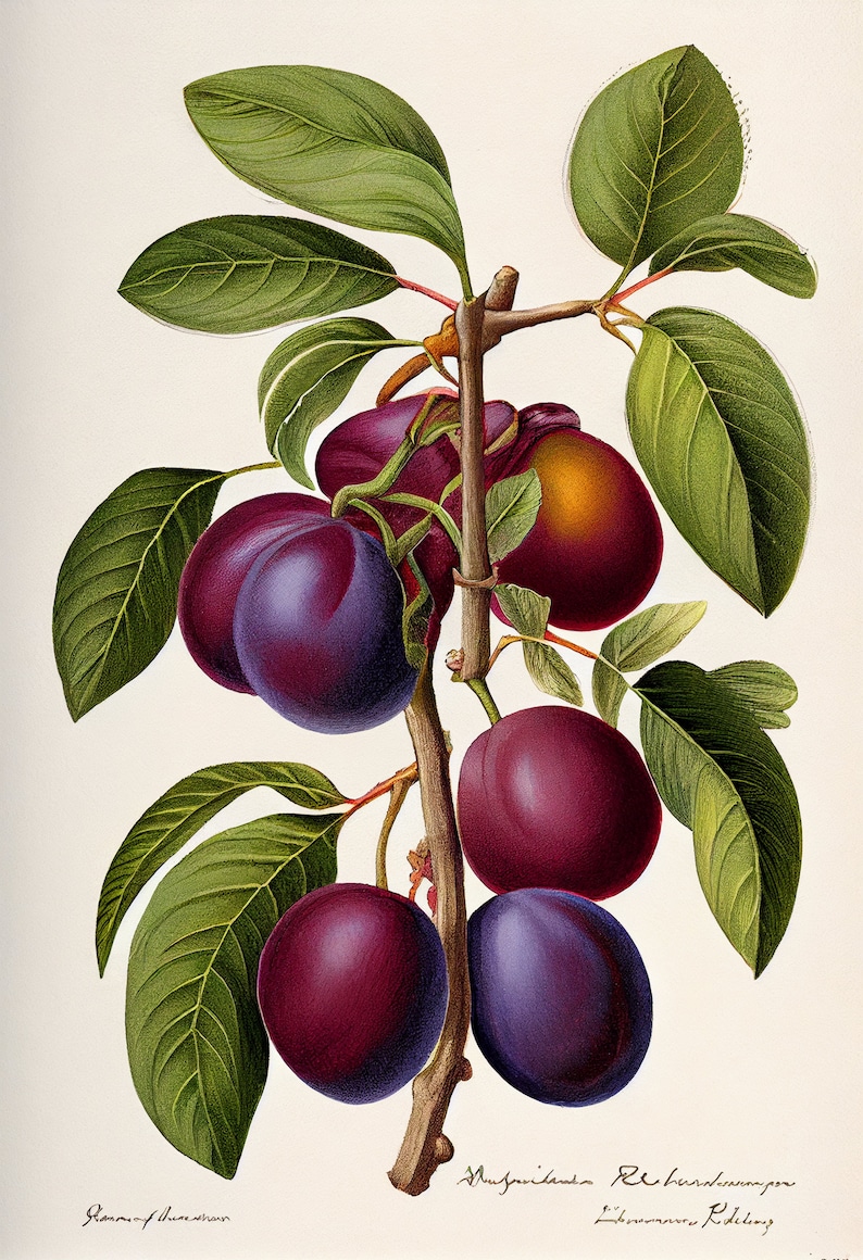 Plums - Fruit Art Print - Botanical Illustration Style - Instant ...