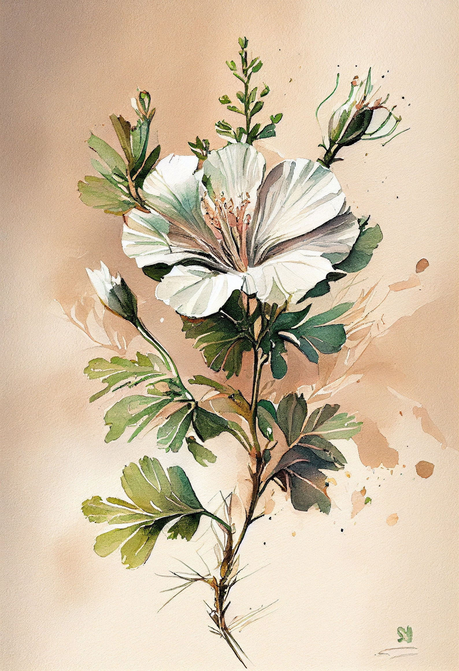 White Cypress - Flower Art Print - Botanical Watercolors Illustration ...