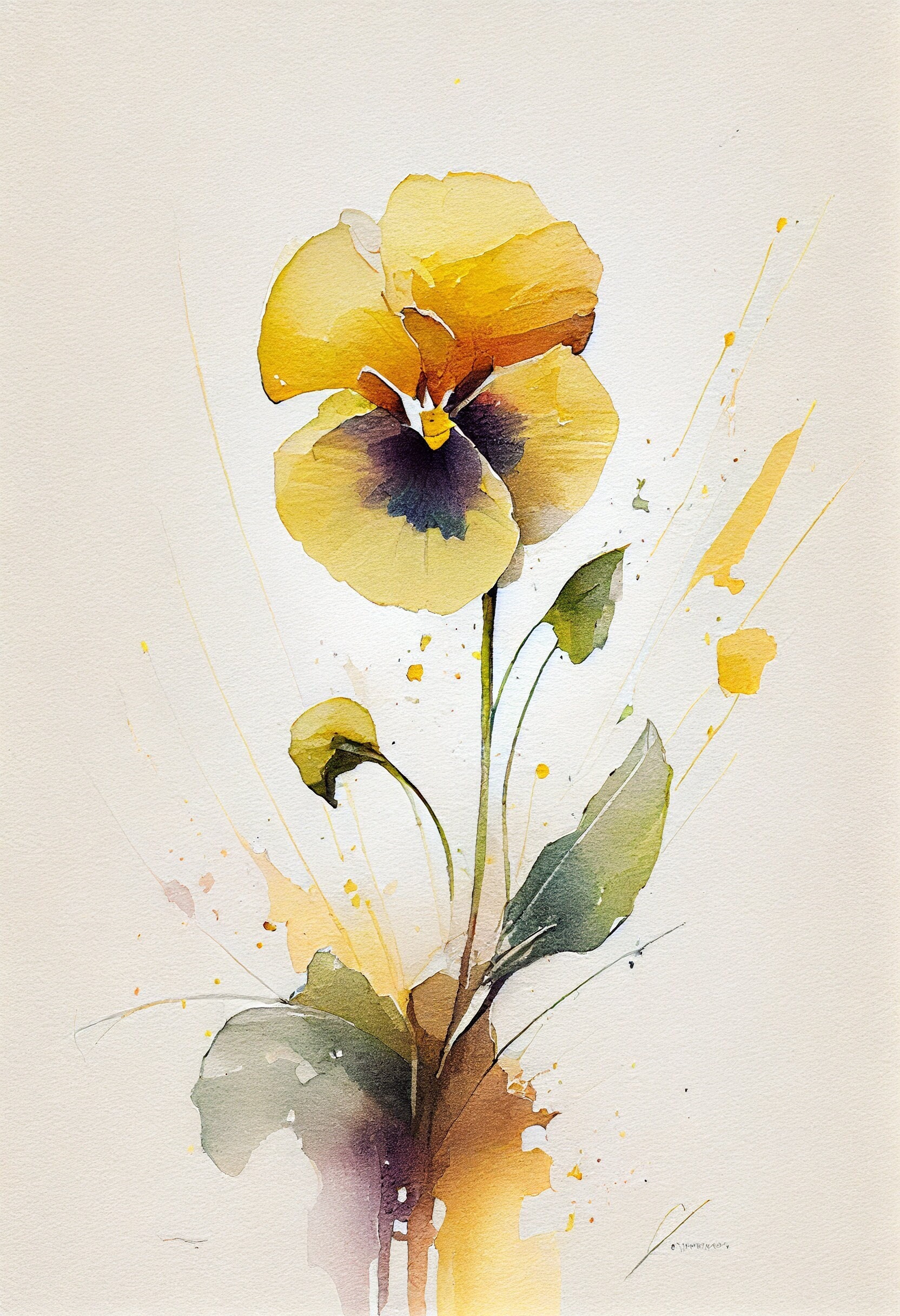 Yellow Pansy - Flower Art Print - Botanical Watercolors Illustration ...