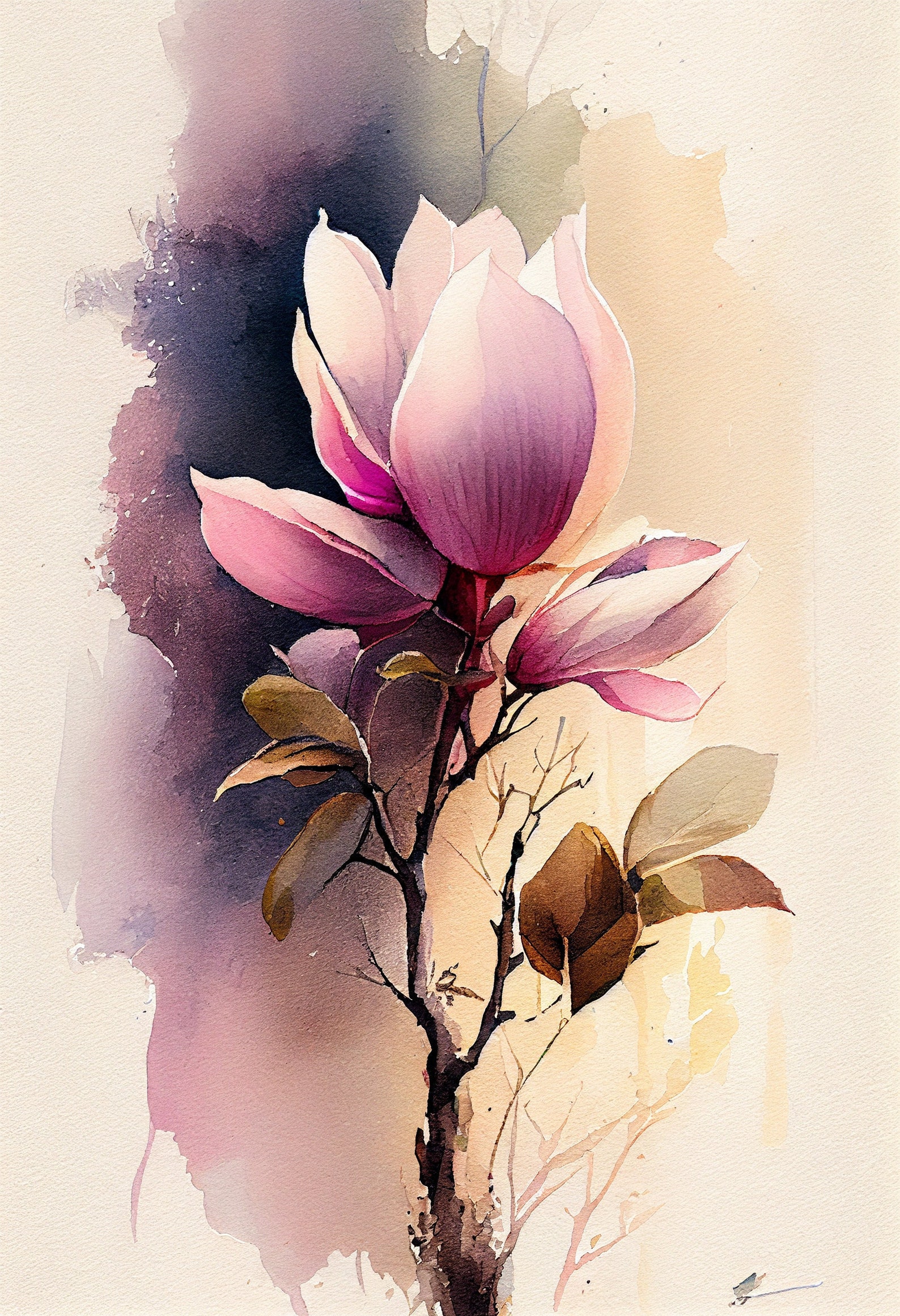 Pink Magnolia Flower Art Print Botanical Watercolors Illustration ...