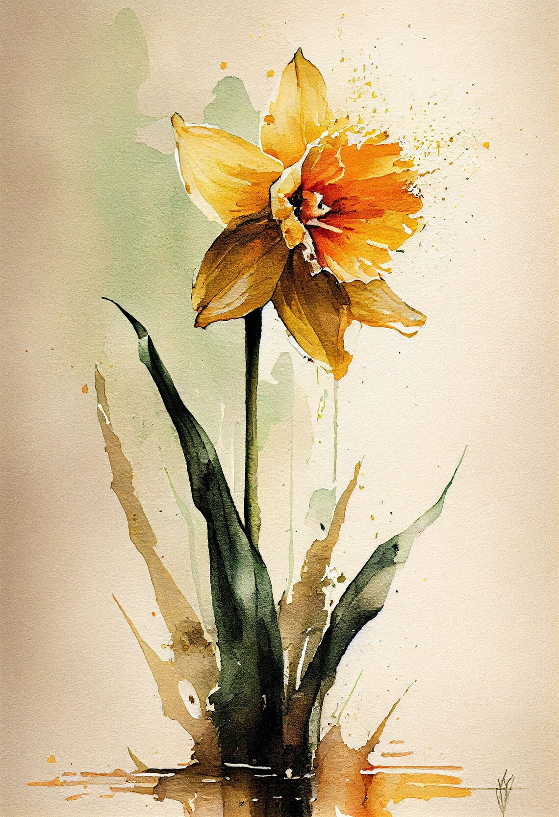 Daffodil - Flower Art Print - Botanical Watercolors Illustration ...
