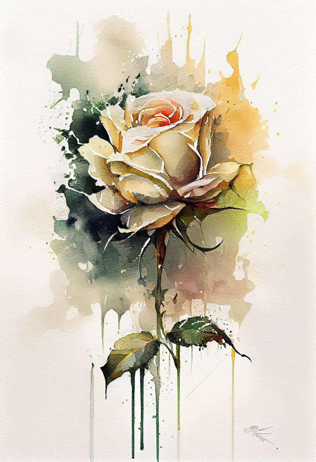 White Rose - Flower Art Print - Botanical Watercolors Illustration ...