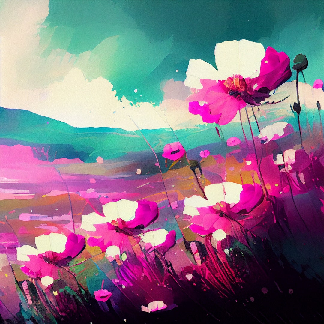 Pink Anemone Field - Flower Art Print - Botanical Watercolors ...