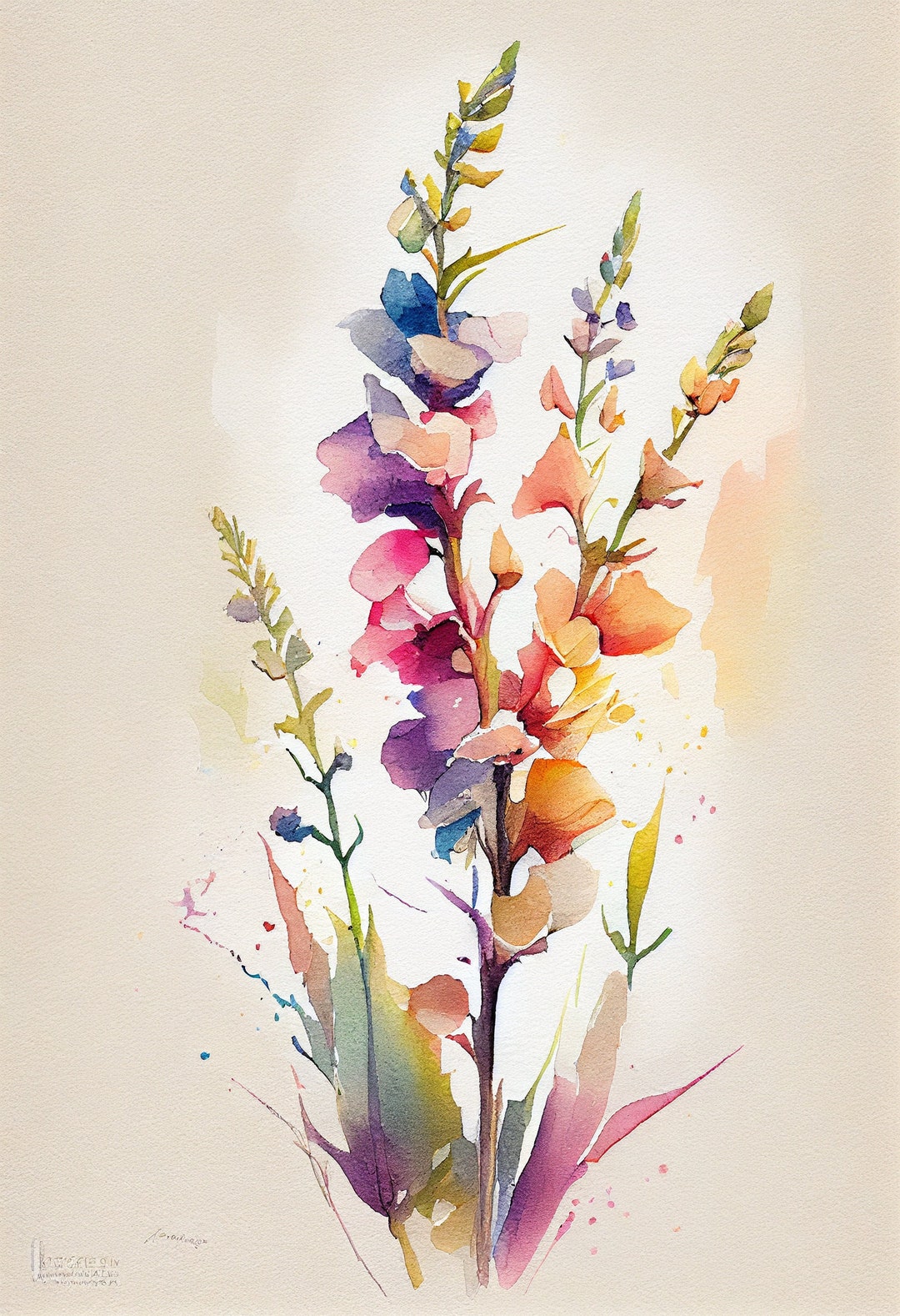 Multi Color Snapdragons - Botanical Watercolors Illustration - Instant ...