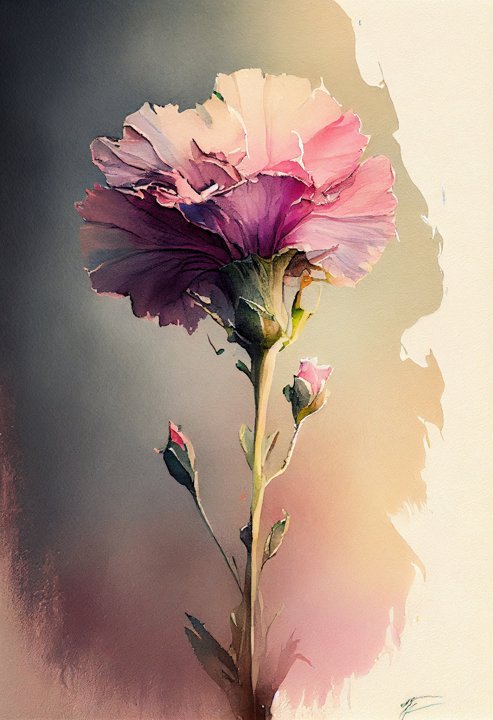 Pink Carnation - Flower Art Print - Botanical Watercolors Illustration ...