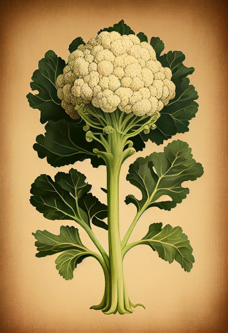 Cauliflower - Vegetable Art Print - Botanical Illustration Style ...