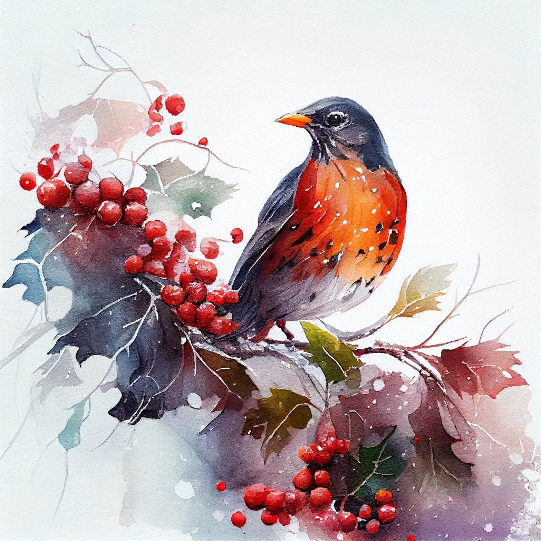 American Robin - Bird Art Print - Avian Watercolors Illustration ...