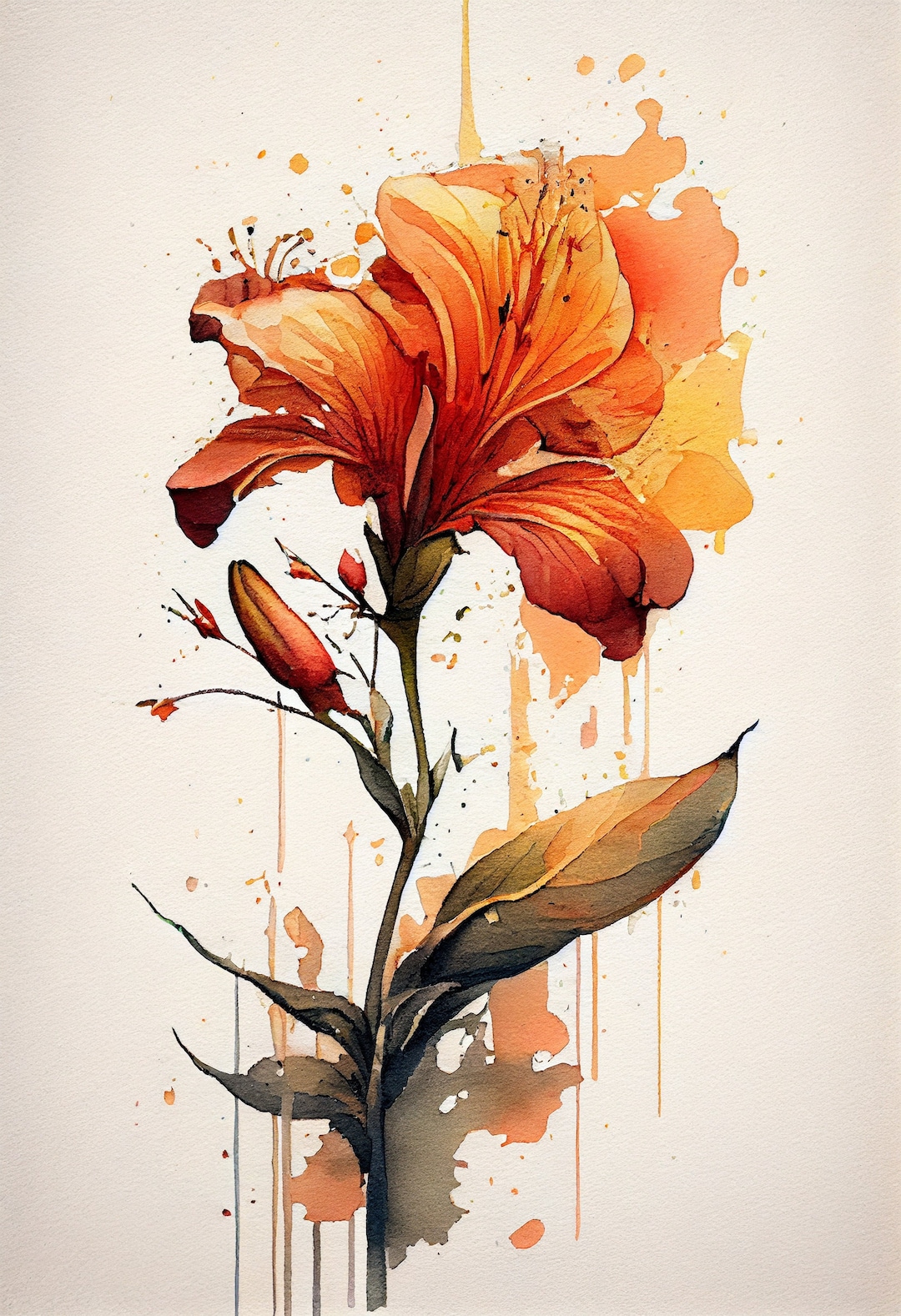 Orange Alstroemeria - Flower Art Print - Botanical Watercolors ...