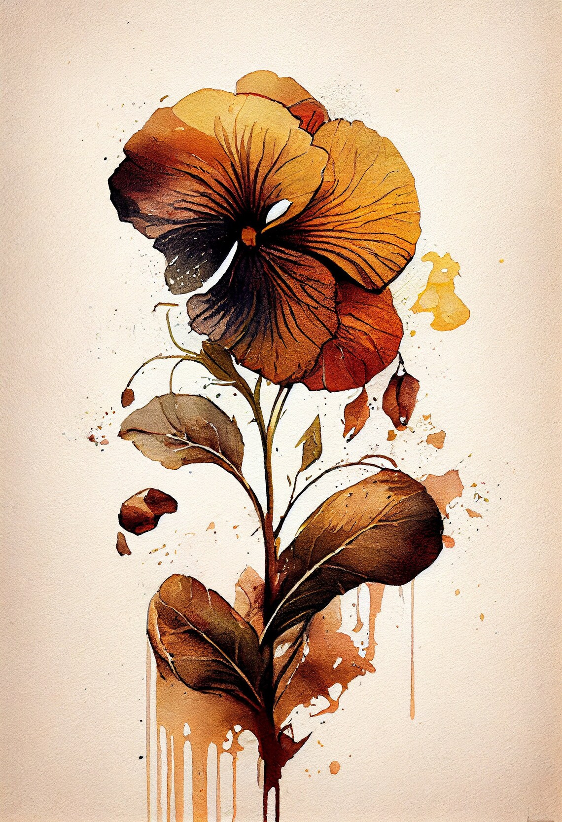 Bronze Pansy - Flower Art Print - Botanical Watercolors Illustration ...