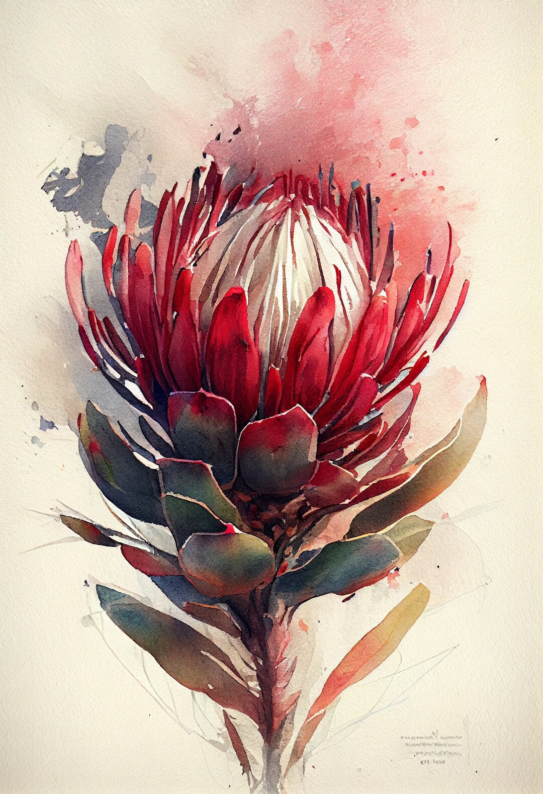 Red Protea - Flower Art Print - Botanical Watercolors Illustration ...