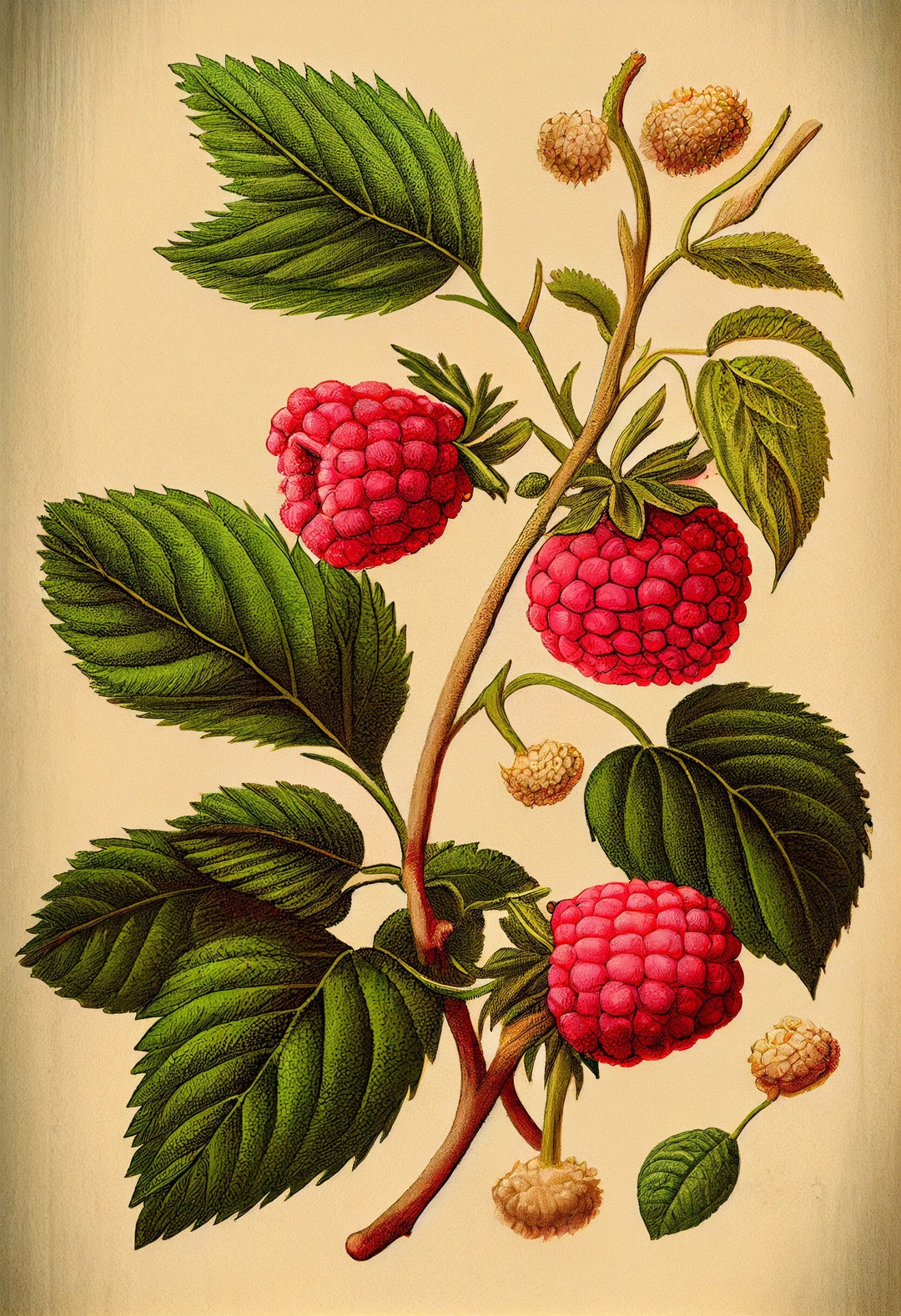 Raspberries - Fruit Art Print - Botanical Illustration Style - Instant ...