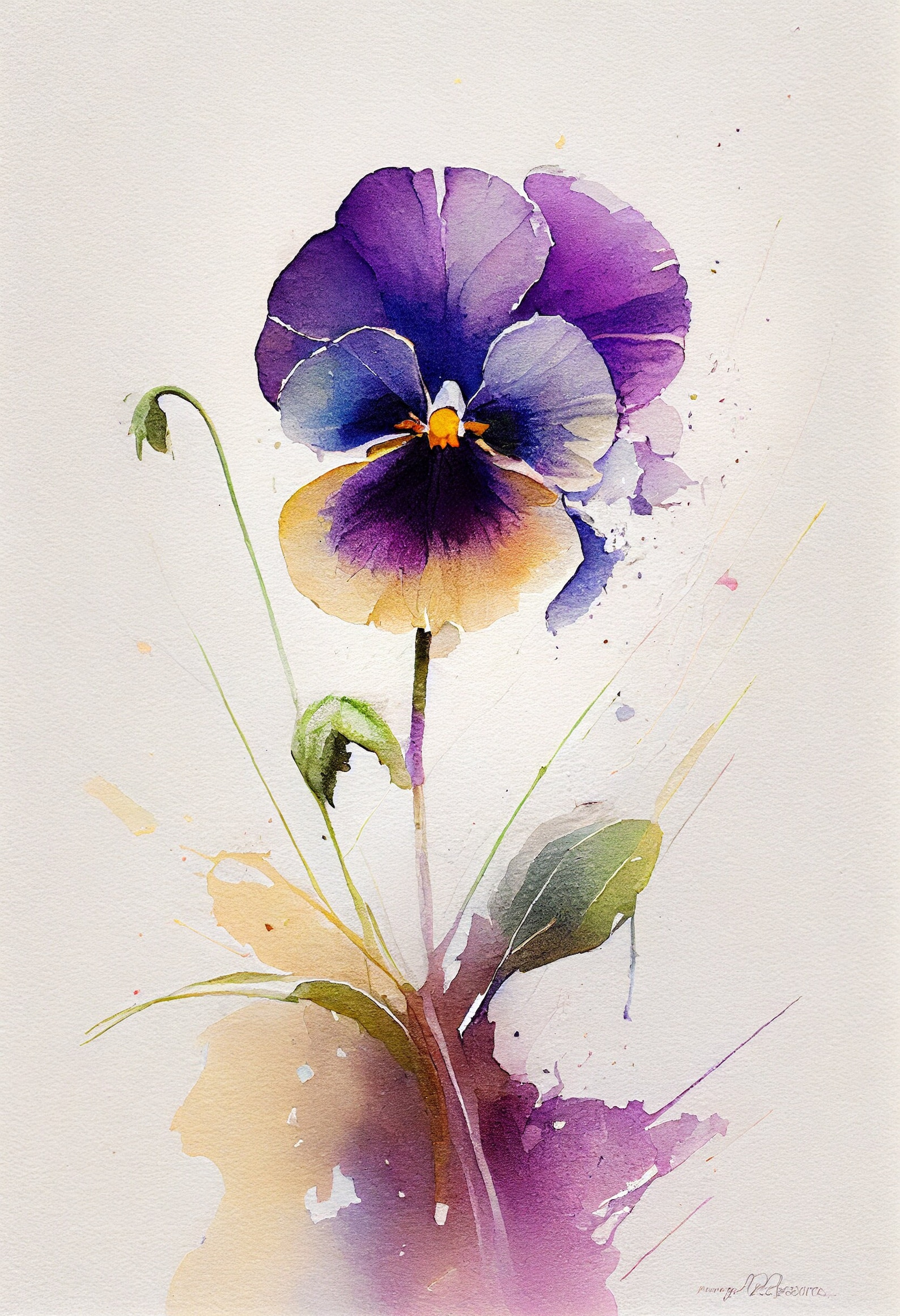 Purple Pansy - Flower Art Print - Botanical Watercolors Illustration ...
