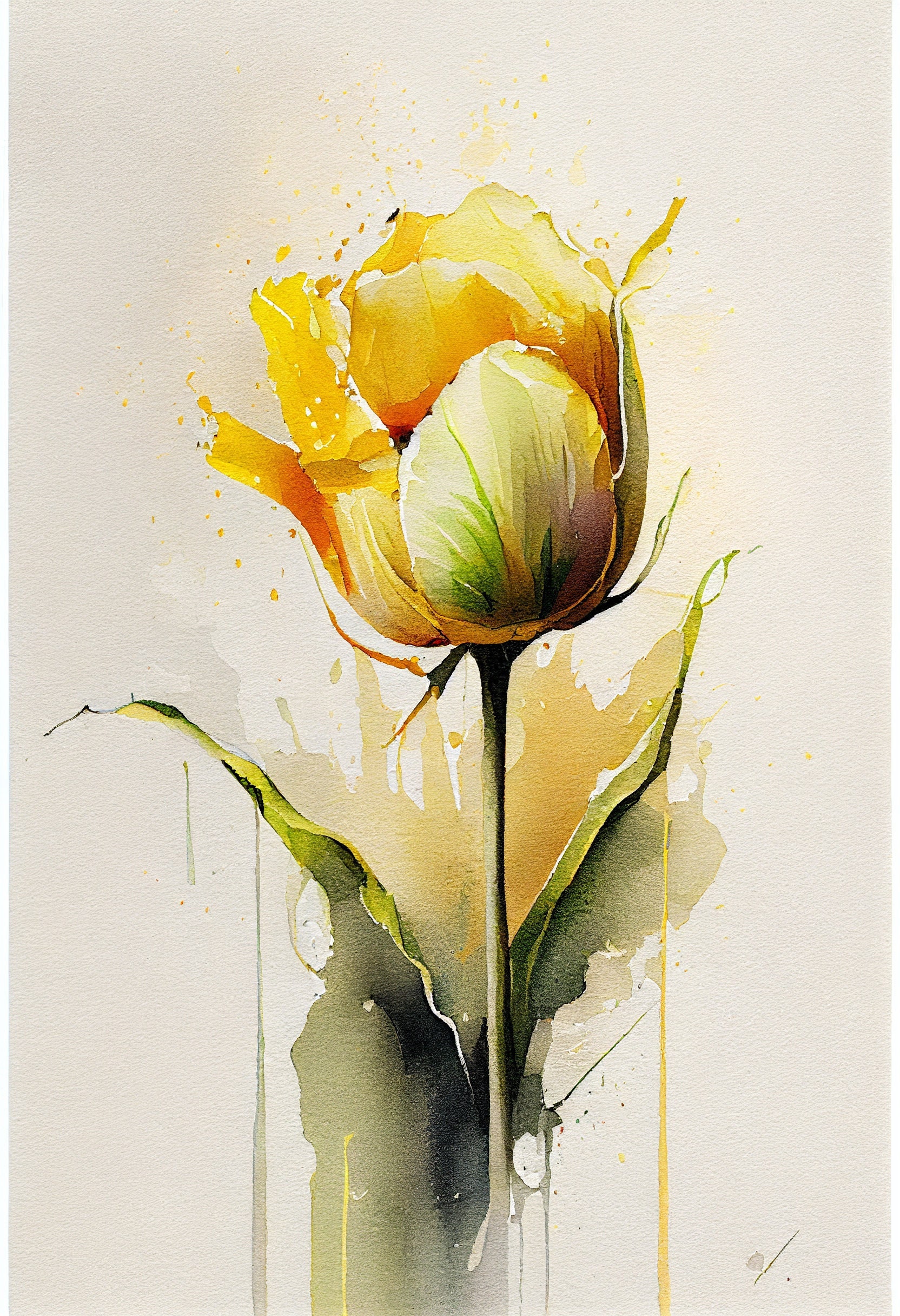 Yellow Tulip - Flower Art Print - Botanical Watercolors Illustration ...