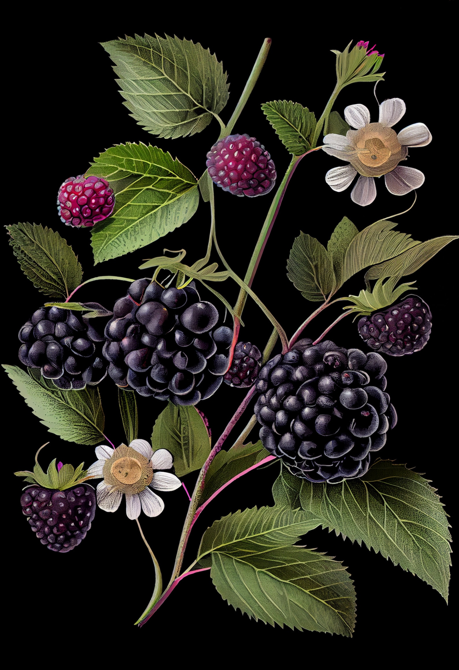 Blackberries - Fruit Art Print - Botanical Illustration Style - Instant ...