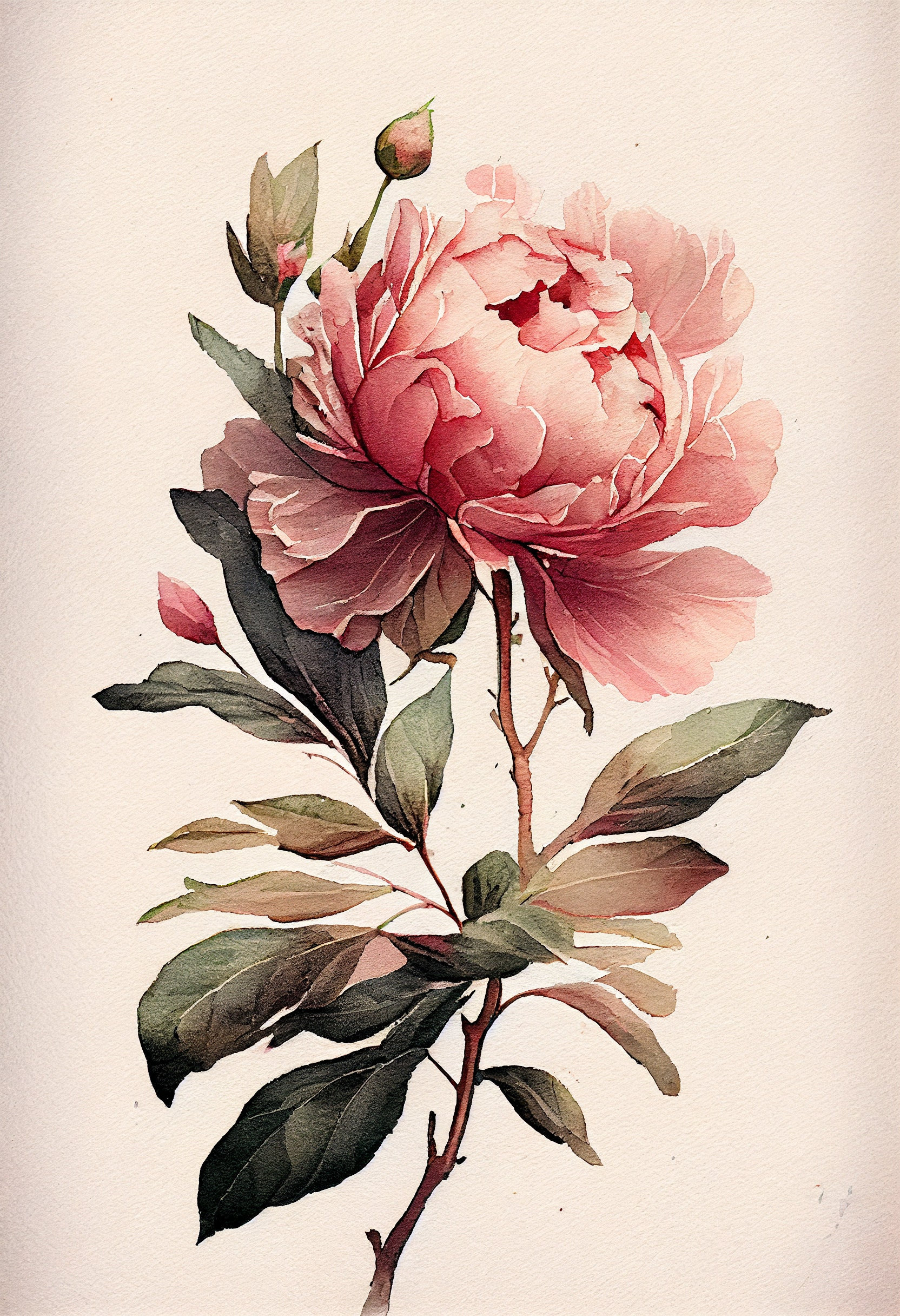 Pink Peony - Flower Art Print - Botanical Watercolors Illustration ...
