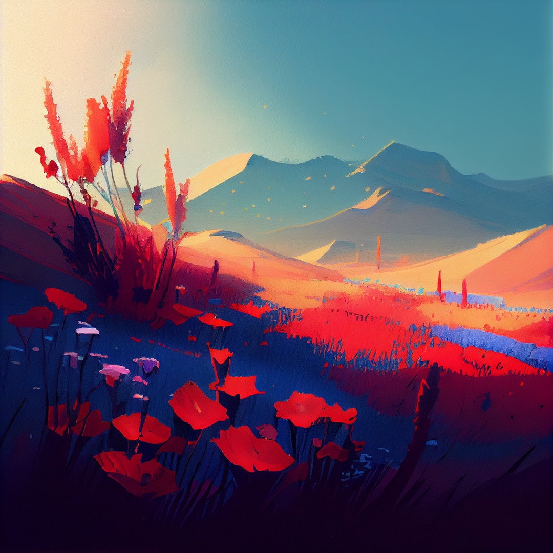 Red Morning Glory Field - Flower Art Print - Botanical Watercolors ...