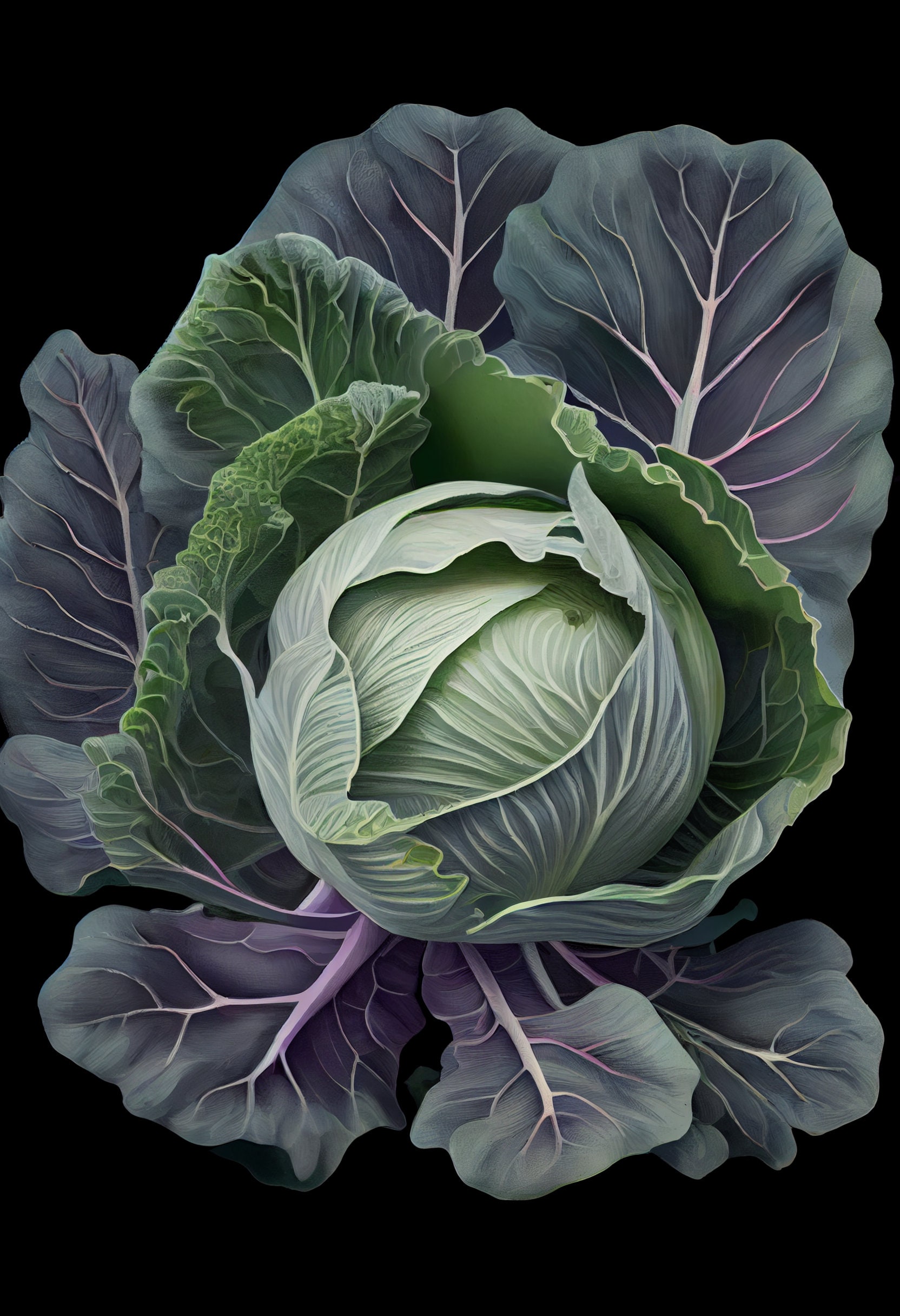 Cabbage - Vegetable Art Print - Botanical Illustration Style - Instant ...