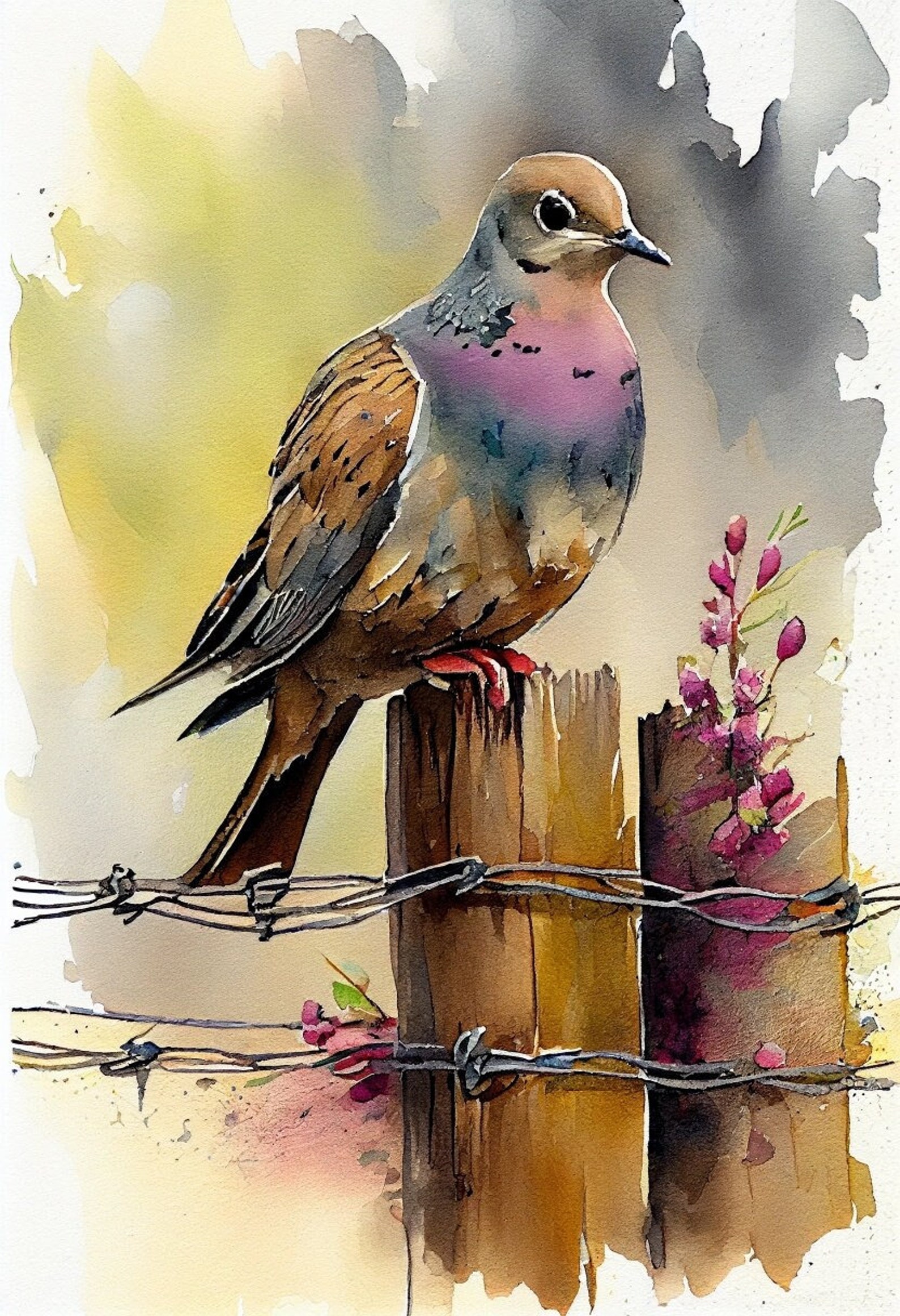 Mourning Dove - Bird Art Print - Avian Watercolors Illustration ...
