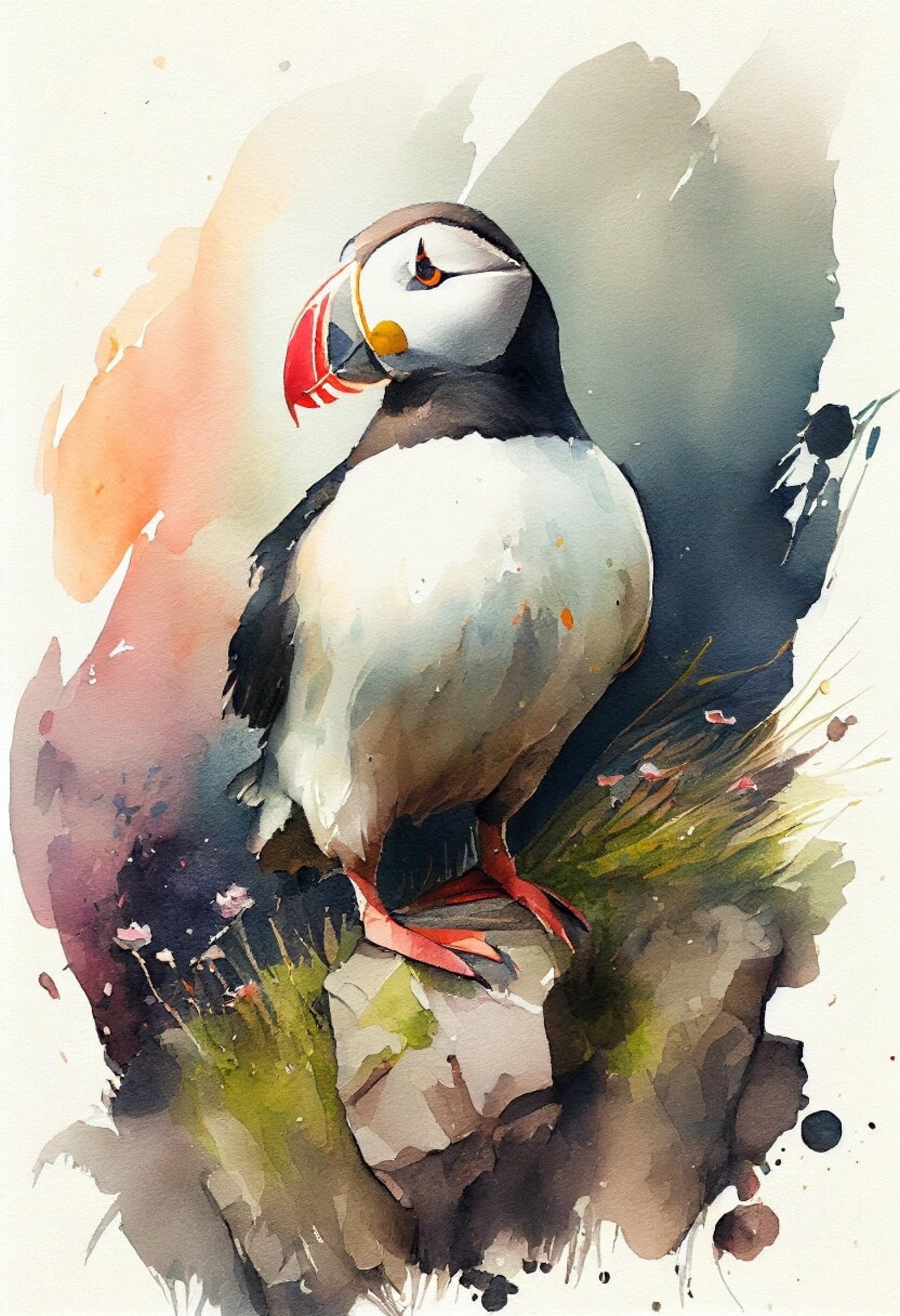 Puffin - Bird Art Print - Avian Watercolors Illustration - Nature ...