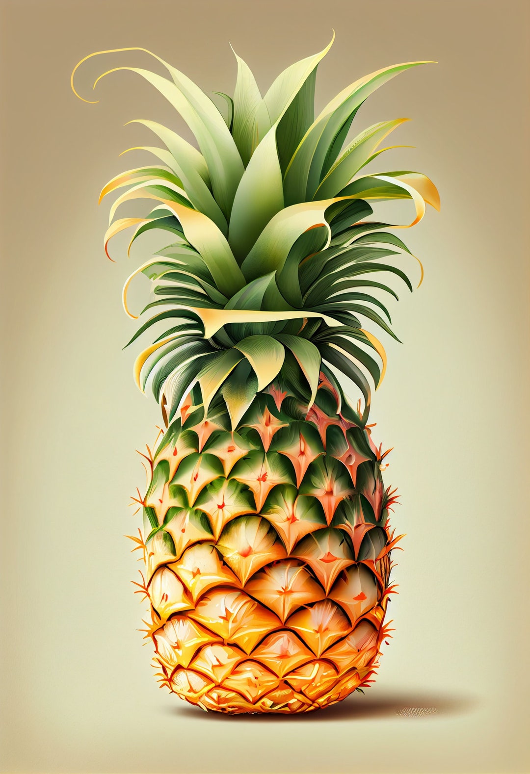 Pineapple - Fruit Art Print - Botanical Illustration Style - Instant Digital Download ...