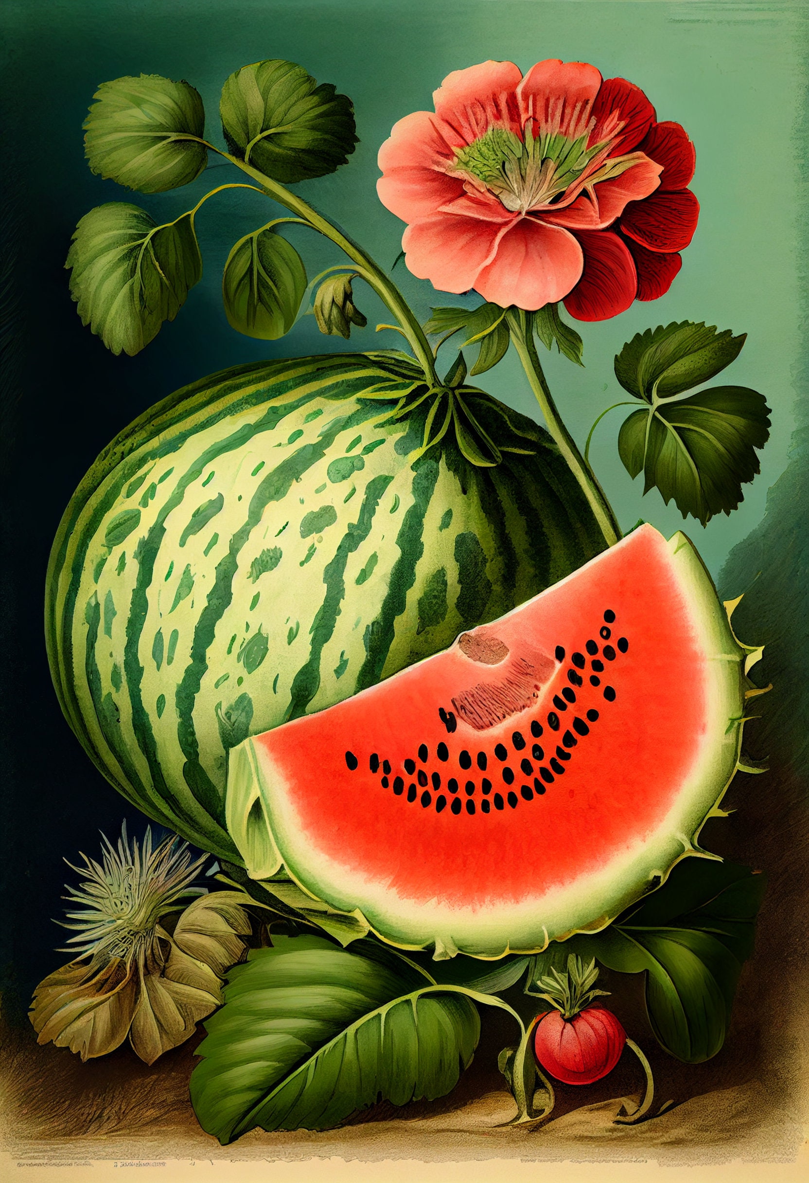 Watermelon - Fruit Art Print - Botanical Illustration Style - Instant ...