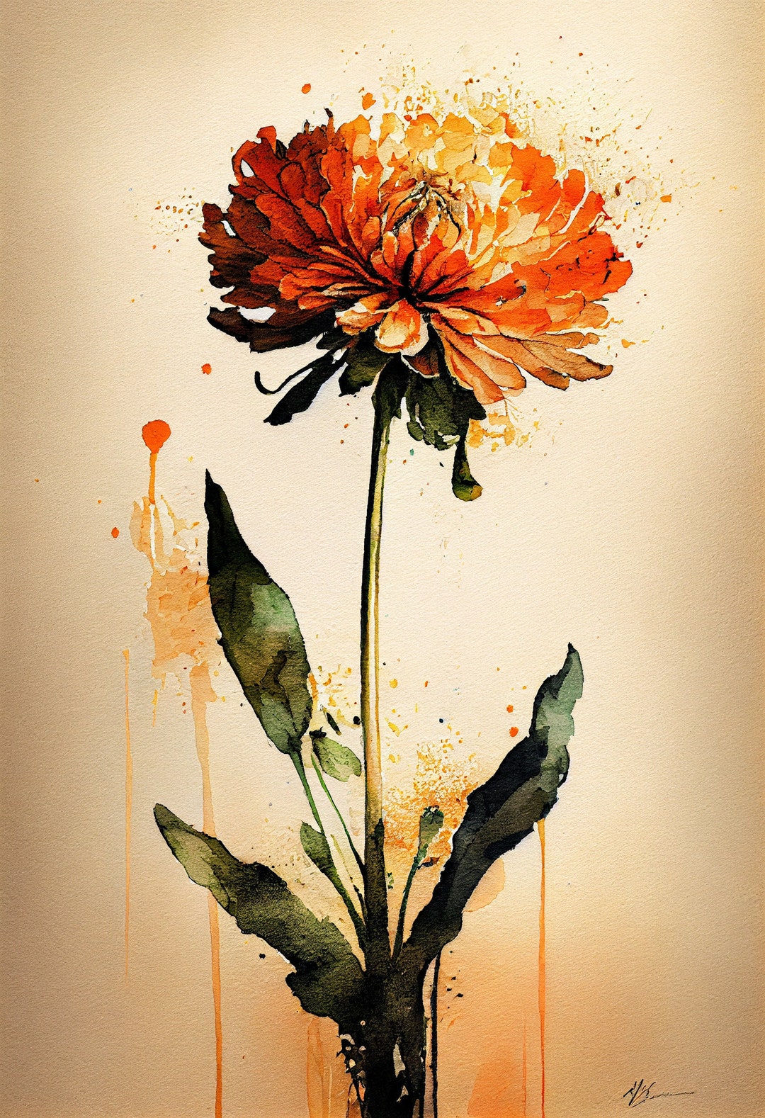 Marigold - Flower Art Print - Botanical Watercolors Illustration ...