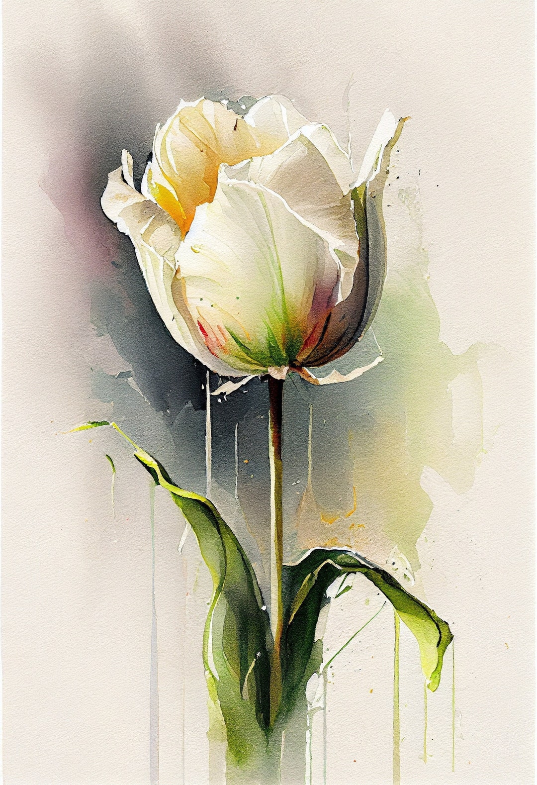White Tulip - Flower Art Print - Botanical Watercolors Illustration ...