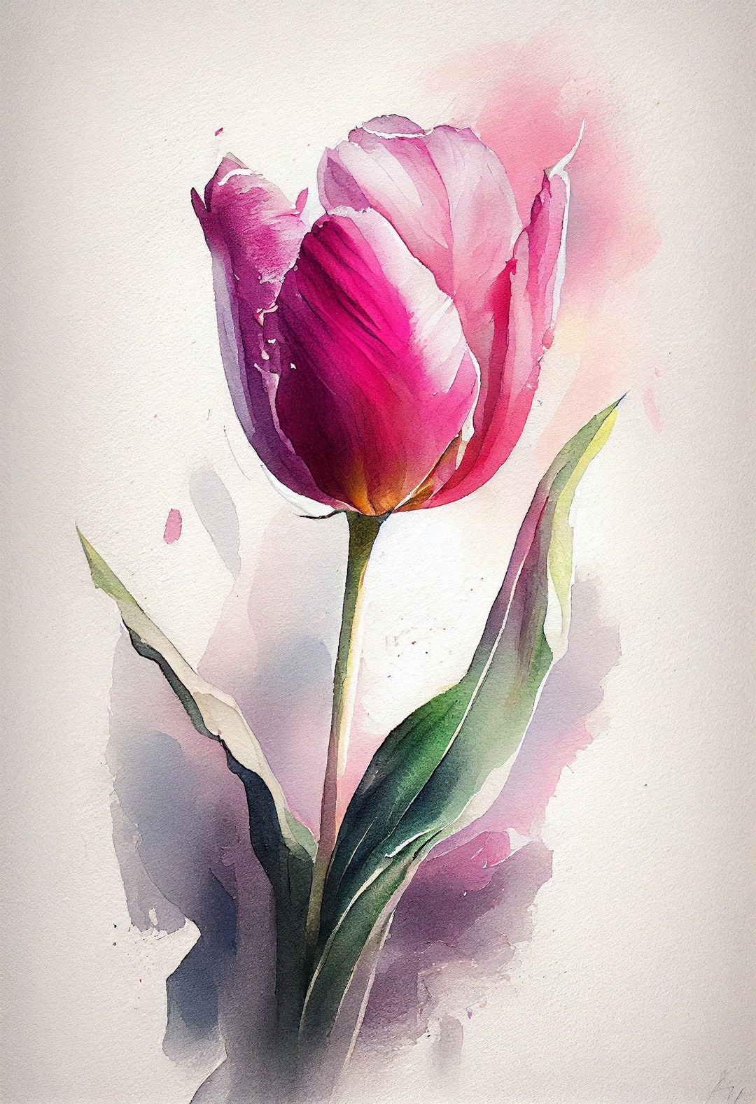 Pink Tulip - Flower Art Print - Botanical Watercolors Illustration ...