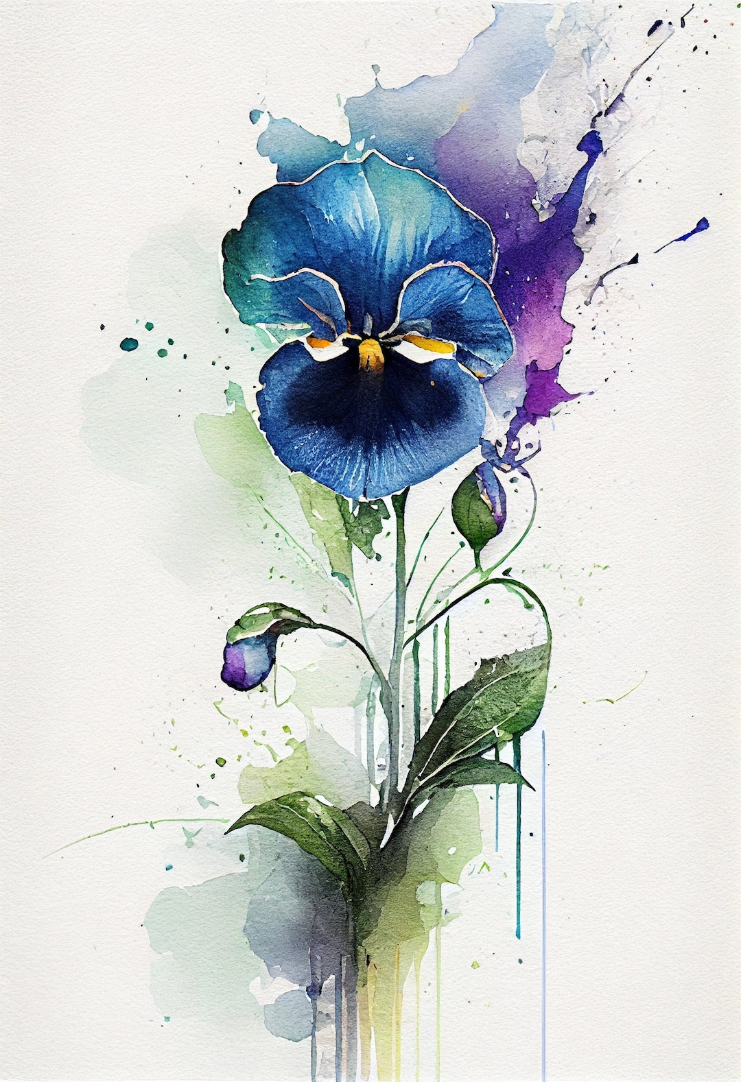 Blue Pansy - Flower Art Print - Botanical Watercolors Illustration ...