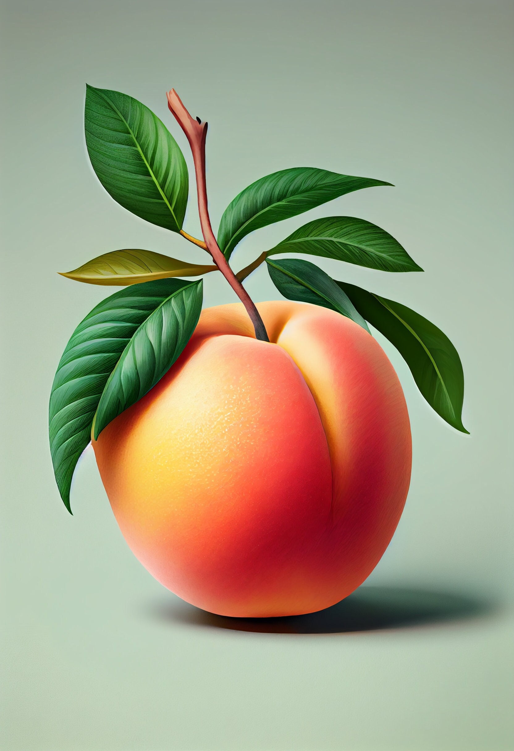 Peach - Fruit Art Print - Botanical Illustration Style - Instant ...