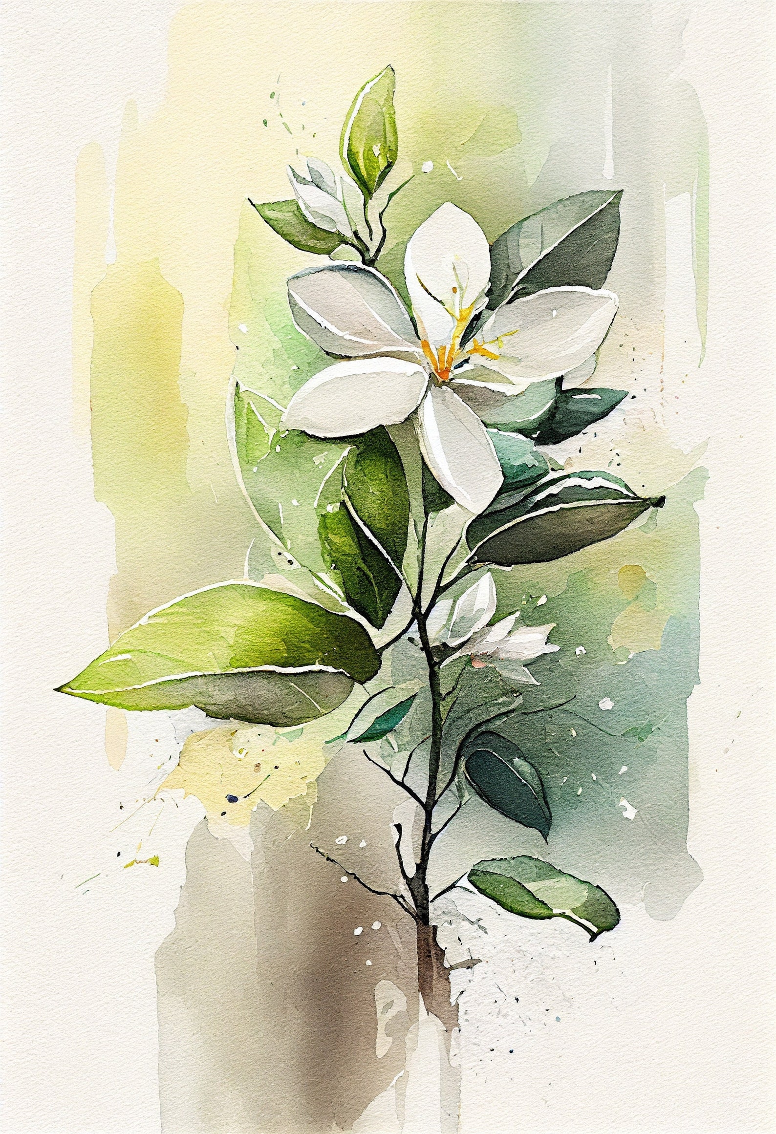 White Jasmine - Flower Art Print - Botanical Watercolors Illustration ...