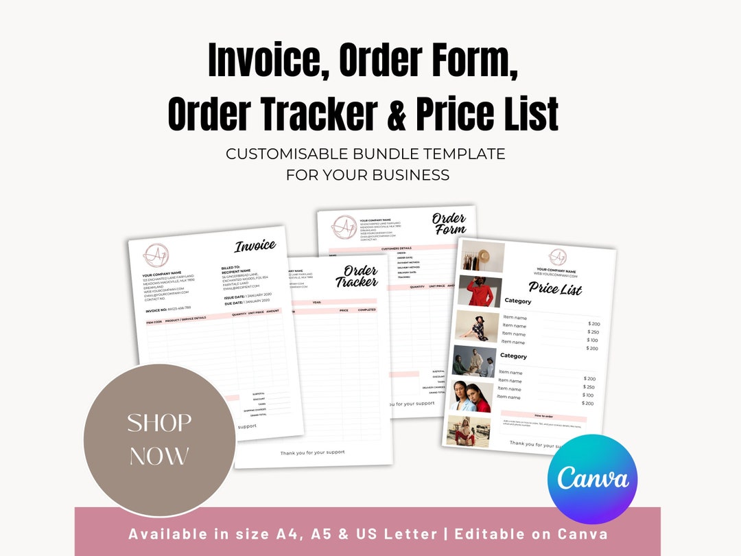 Invoice Template, Order Form Template, Order Tracker Template, Price ...