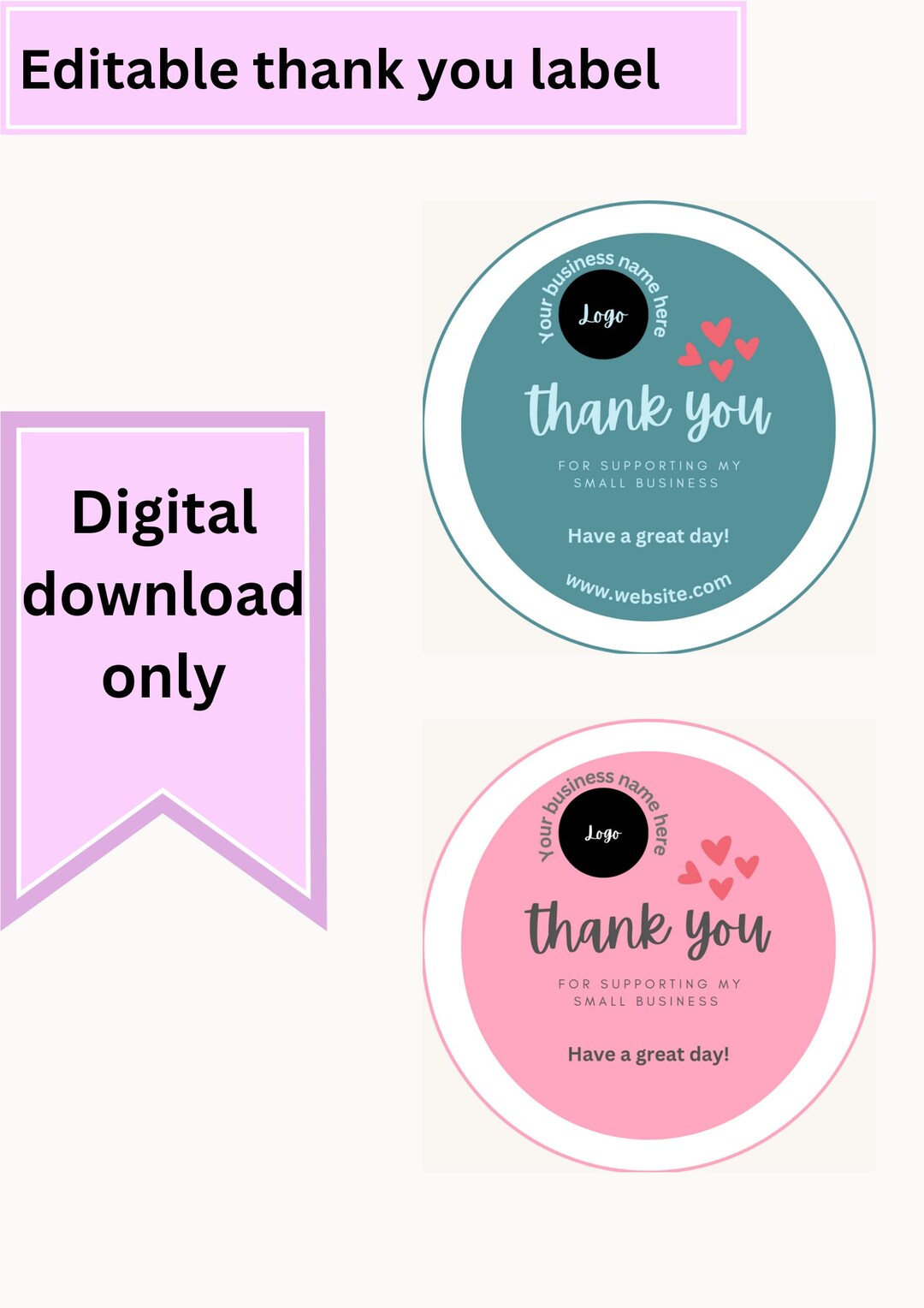 EDITABLE DIGITAL Thank You Label, Digital Templates, Digital File ...