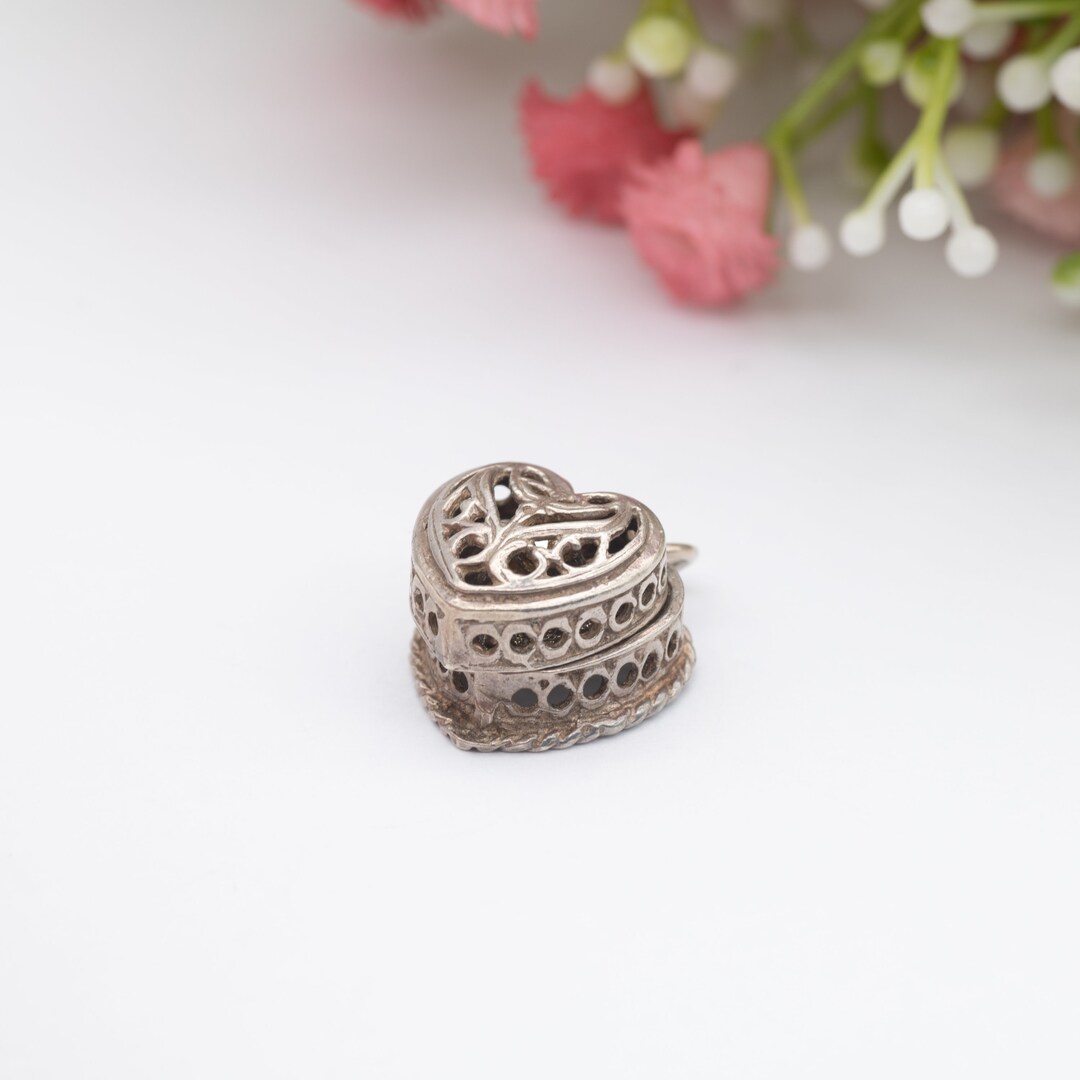 Vintage Engagement Ring Heart Box Charm Pendant Opens to Reveal Ring ...
