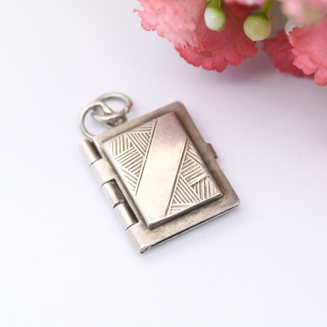 Vintage Locket Book Charm Pendant - Two Picture Frames | Opening Book ...