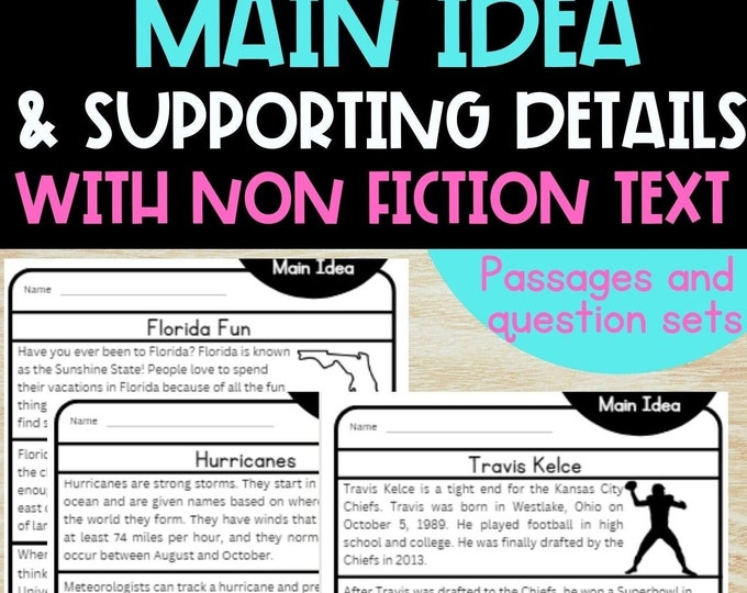 Main Idea & Supporting Details Reading Comprehension and Passages - Etsy