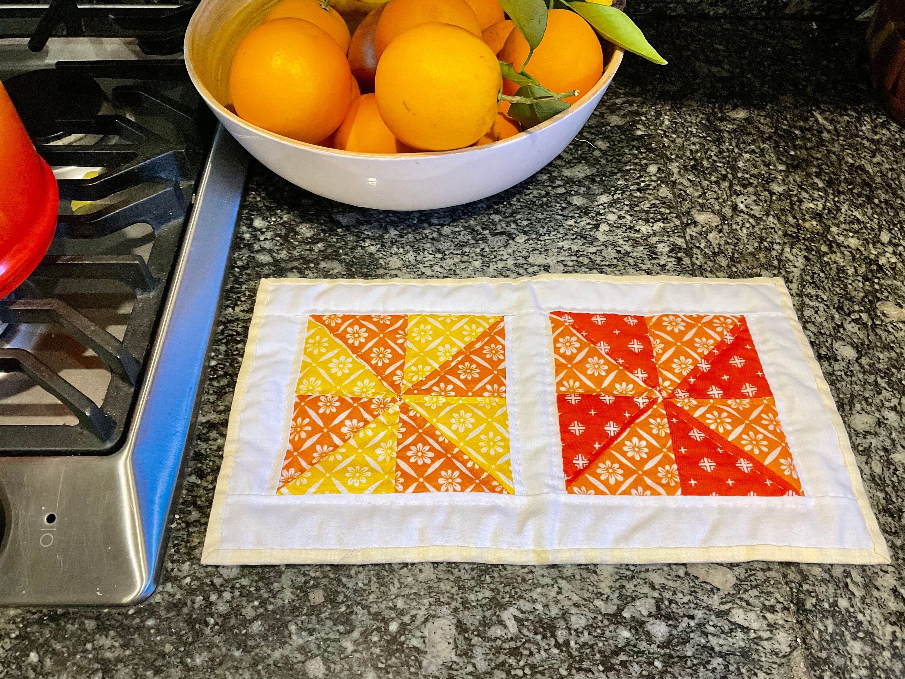 Hand Quilted Pinwheel Place Mat - Pot Holder - Wall Hanging - Yellow ...