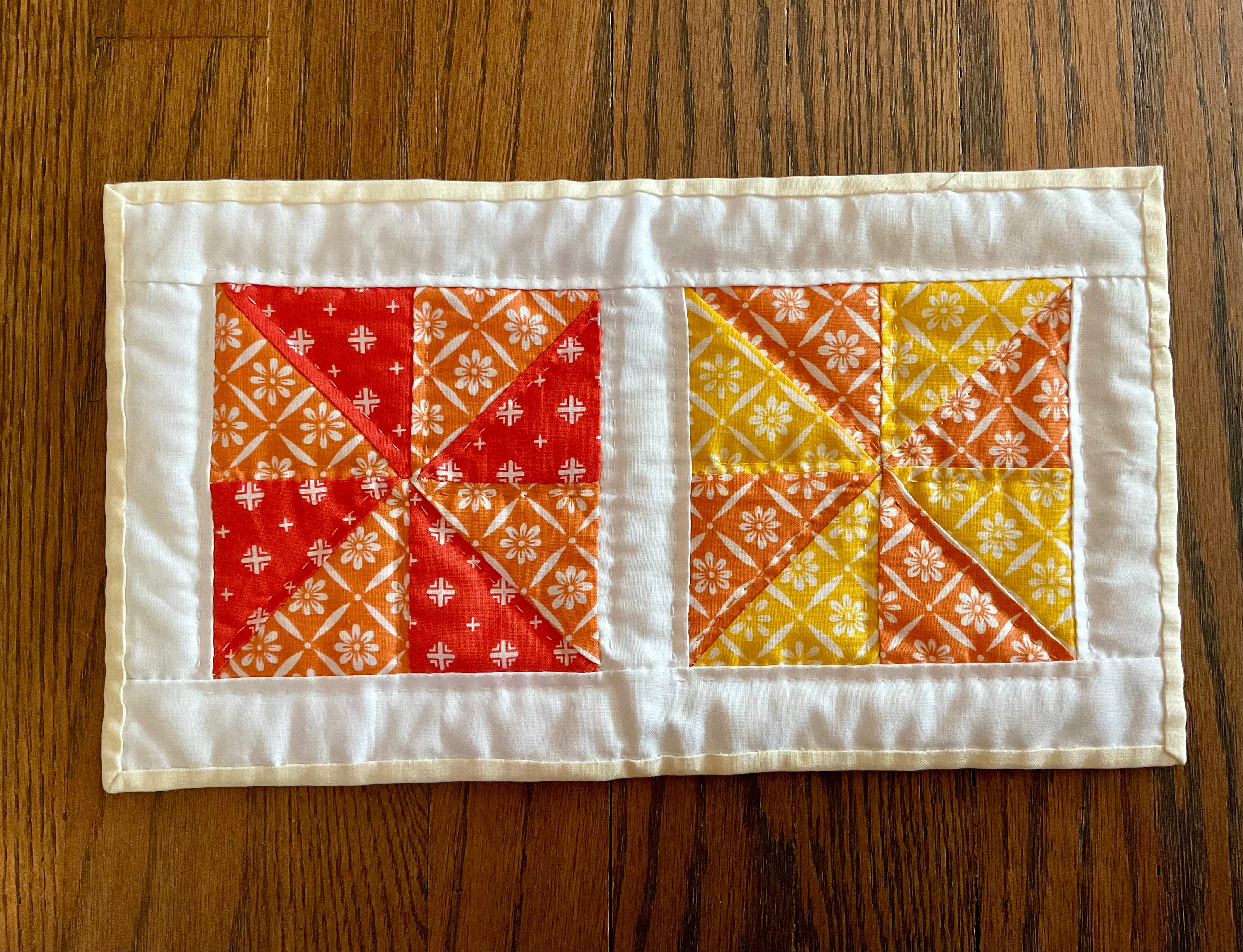 Hand Quilted Pinwheel Place Mat - Pot Holder - Wall Hanging - Yellow ...