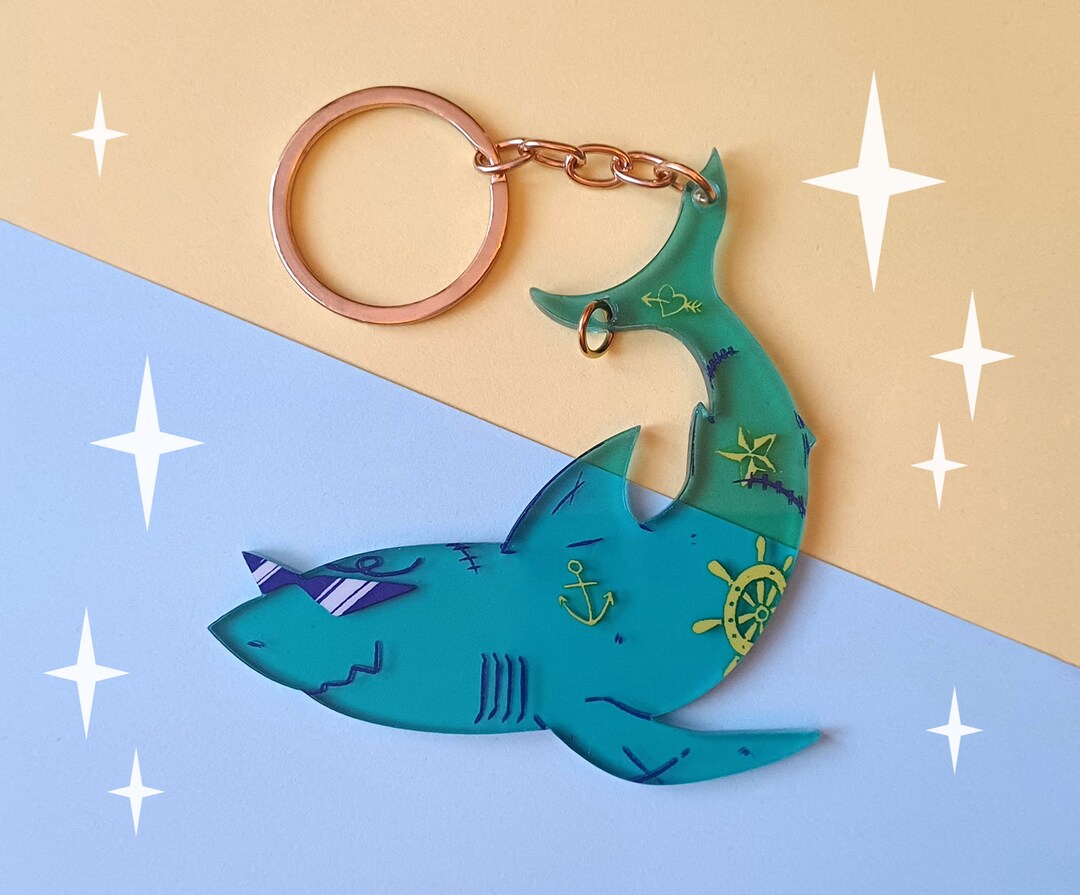 Shark Keychain Turquoise Acrylic Funny Bad Boy Sunglasses Funky Sassy ...