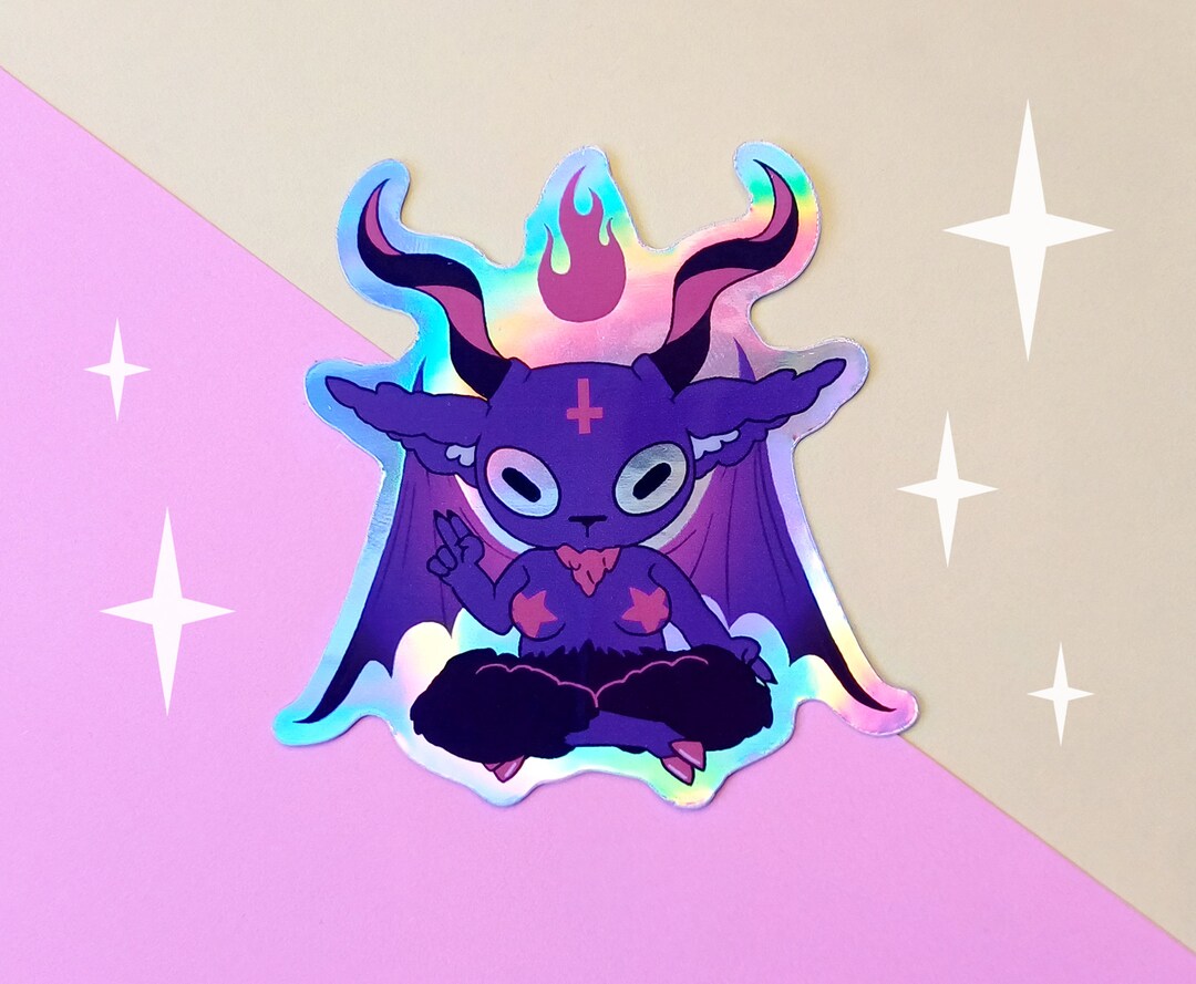 Cute Satan Holographic Sticker | Kawaii Baphomet | Lucifer | Flames - Etsy
