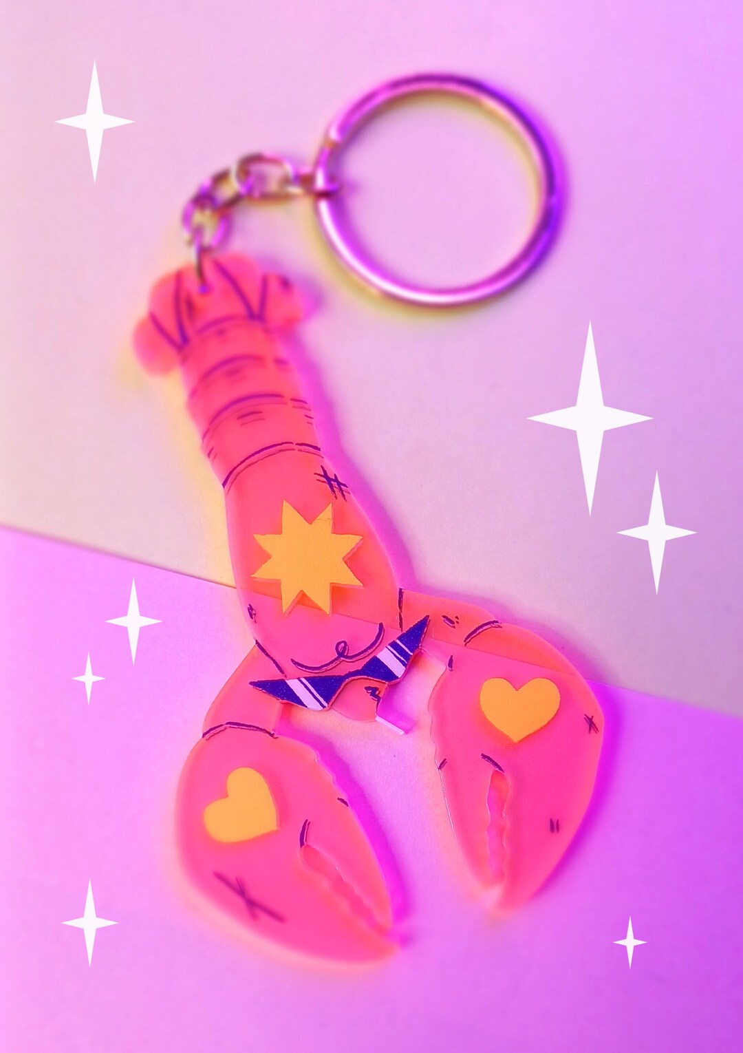 Lobster Key Ring Neon Pink Acrylic Funny Bad Boy - Etsy