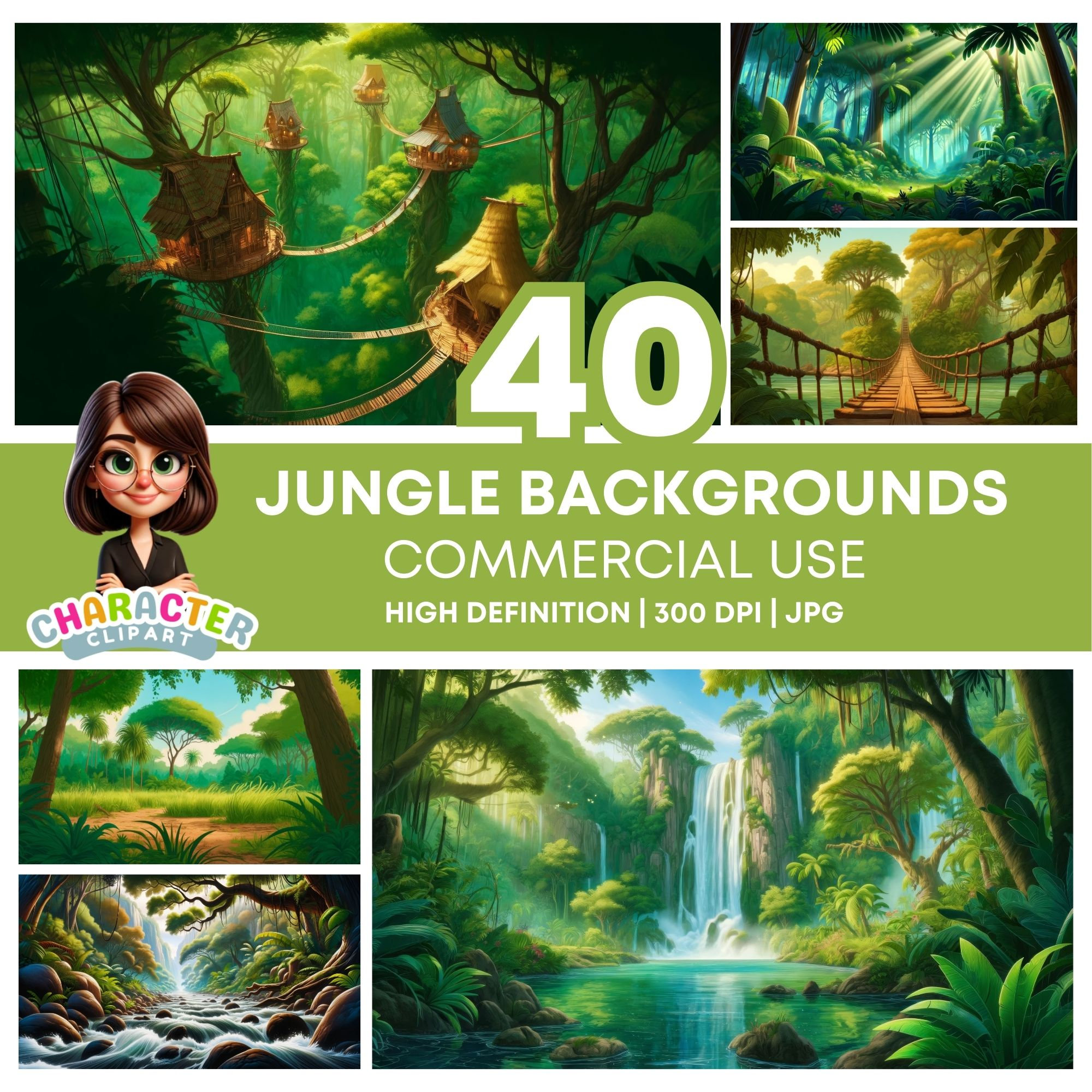 40 Jungle Backgrounds Digital Backgrounds, Tree Houses, Rope Bridges ...